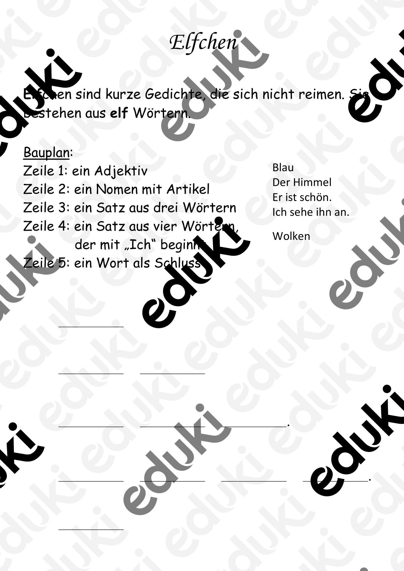 Bauplan für Elfchen – Unterrichtsmaterial im Fach Deutsch