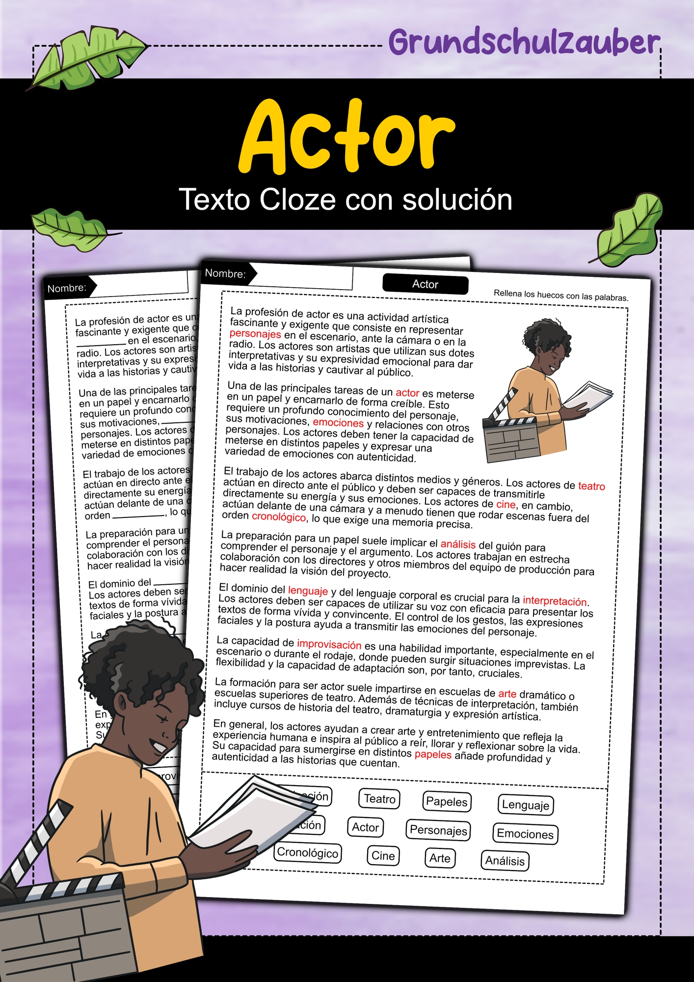 Actor - Texto Cloze con solución - Profesiones (Español ...