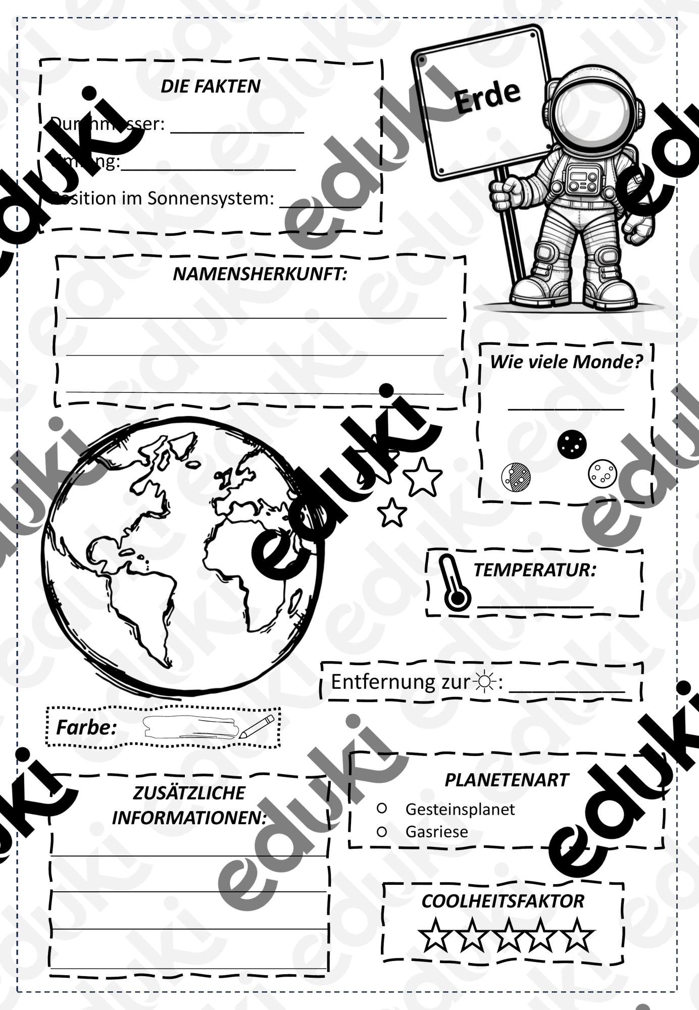 Steckbrief zur Erde – Unterrichtsmaterial im Fach Sachunterricht