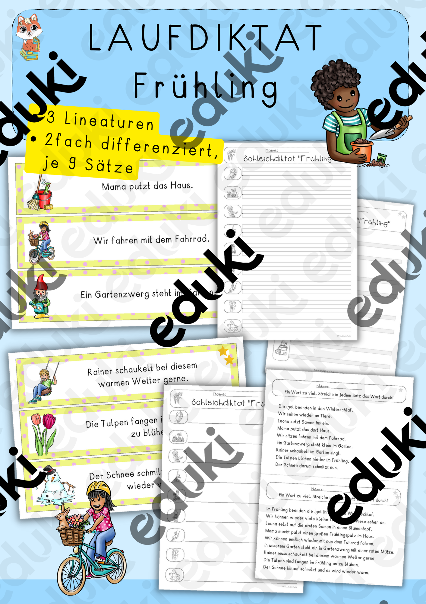 Laufdiktat, Schleichdiktat, Frühling, 9 Sätze – Unterrichtsmaterial im ...
