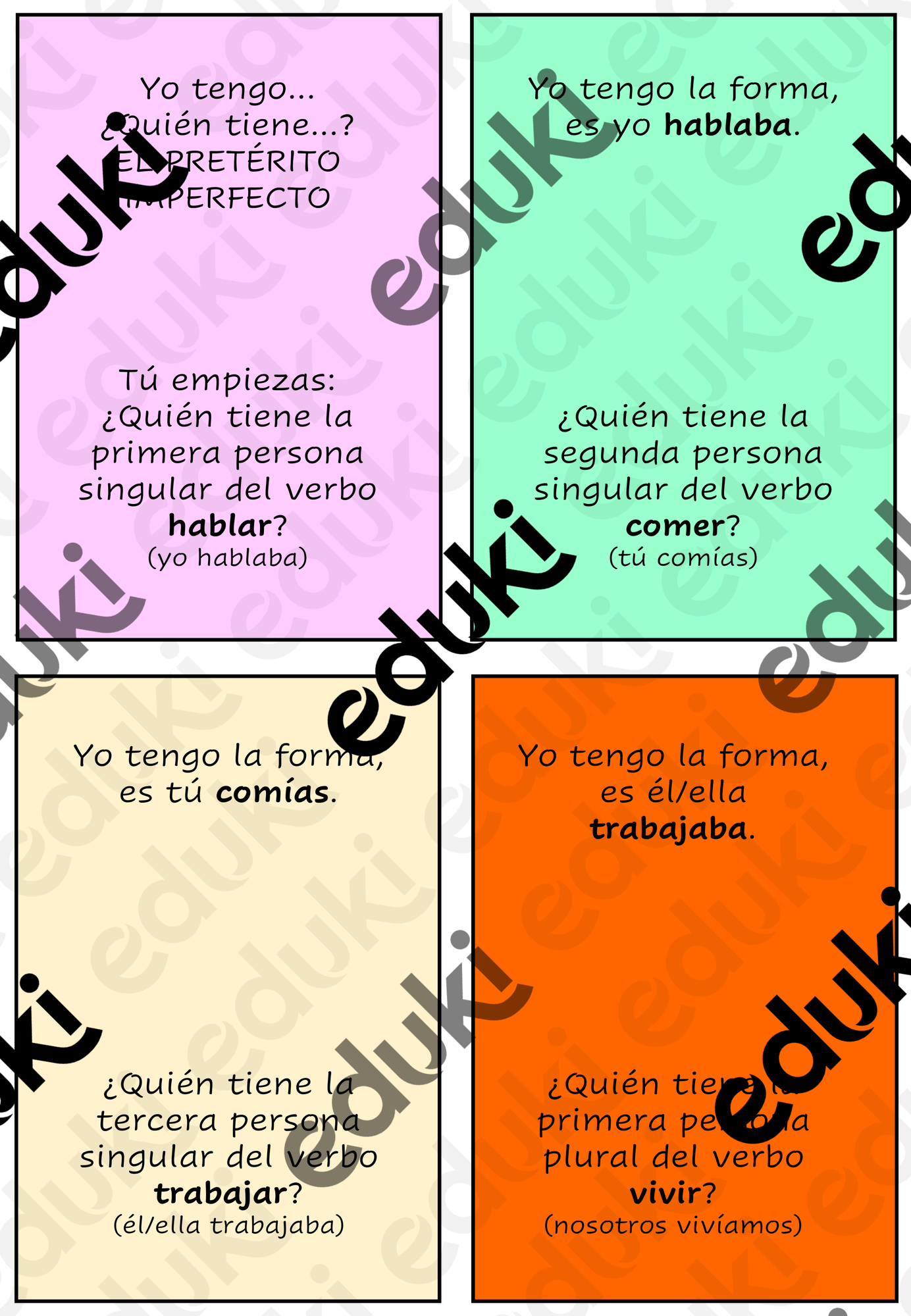 Yo tengo... quién tiene... pretérito imperfecto – Unterrichtsmaterial ...