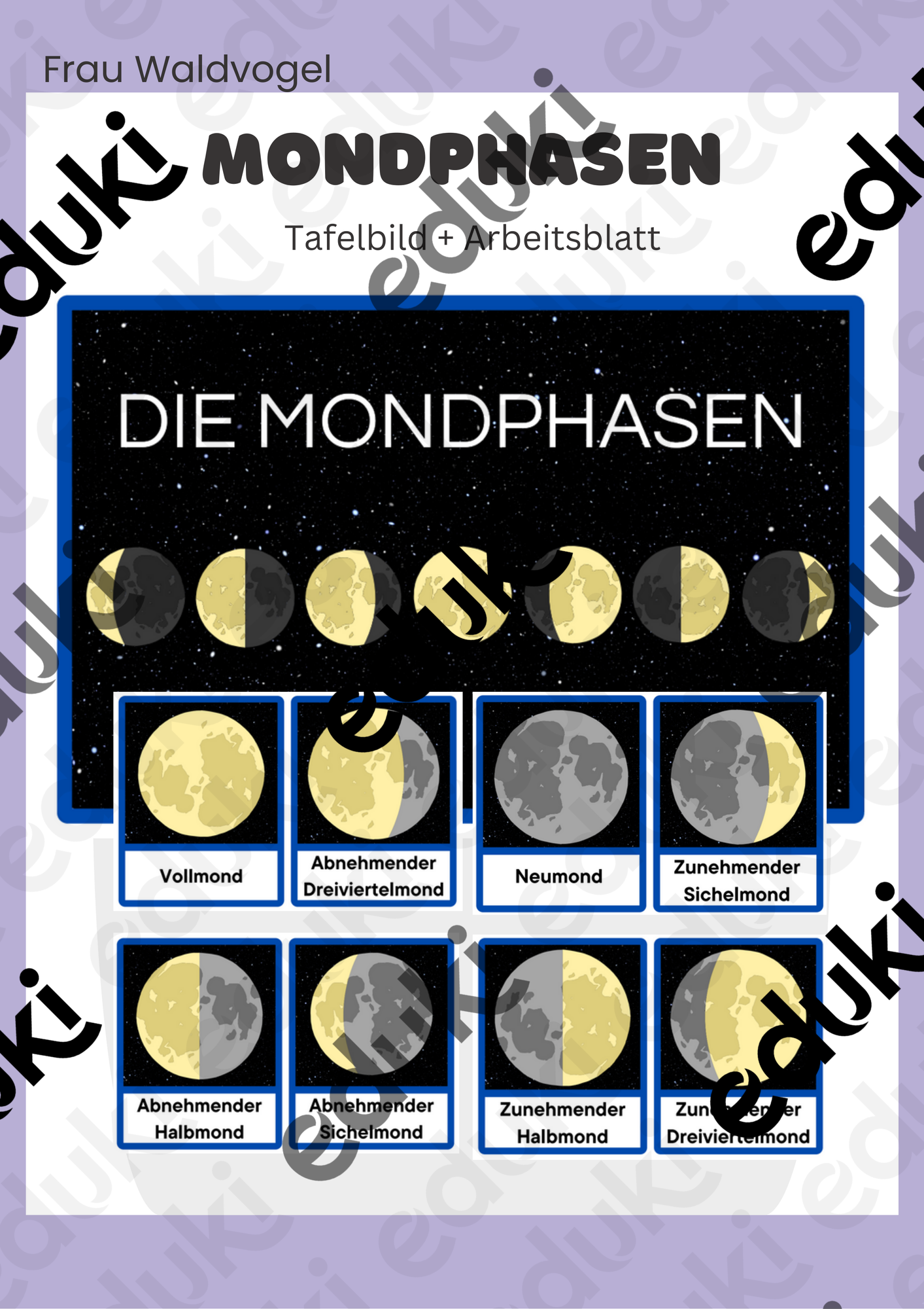 Mondphasen: Tafelbild & Arbeitsblatt – Unterrichtsmaterial im Fach ...