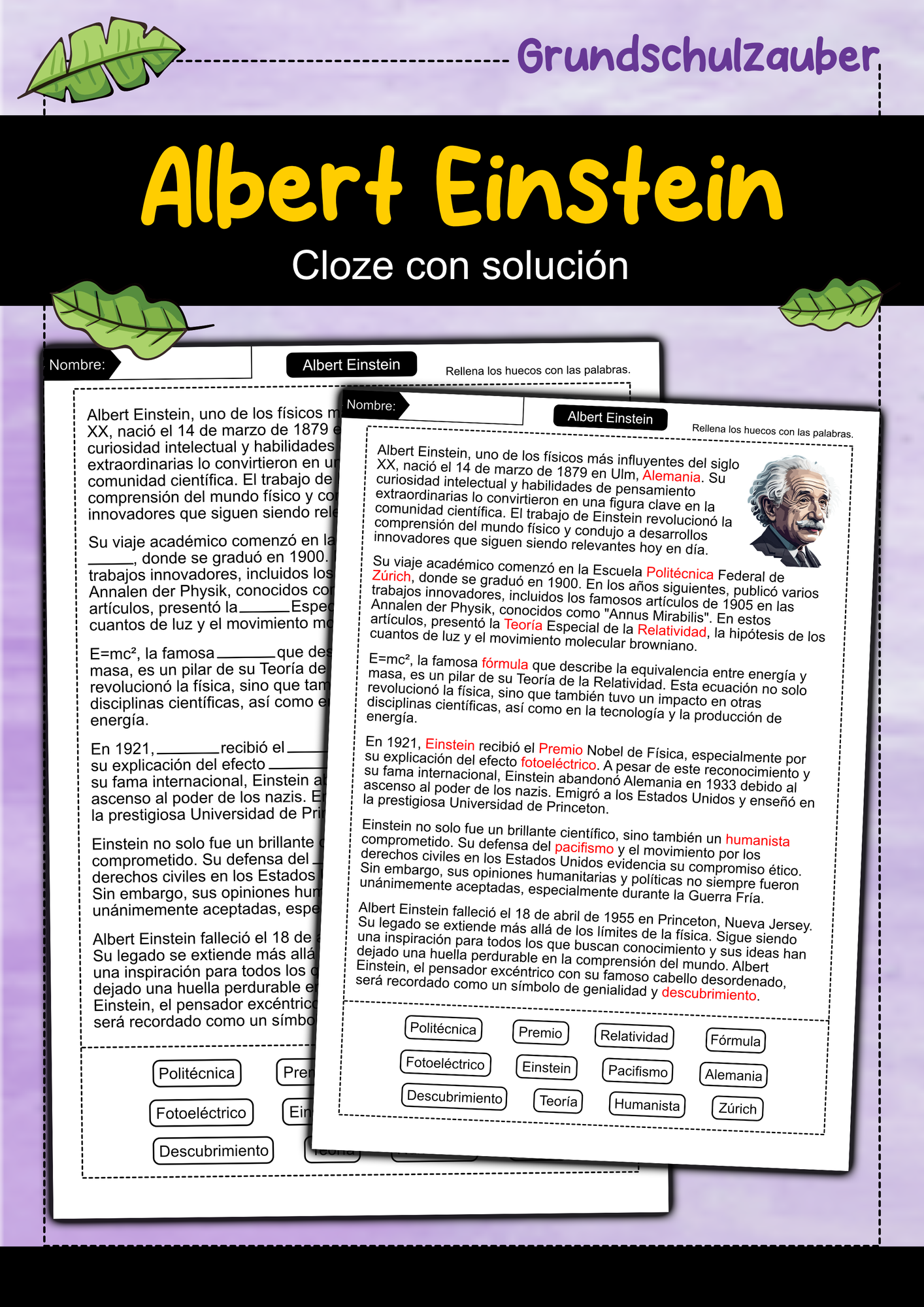 Albert Einstein - Cloze con solución - Famosos (español ...