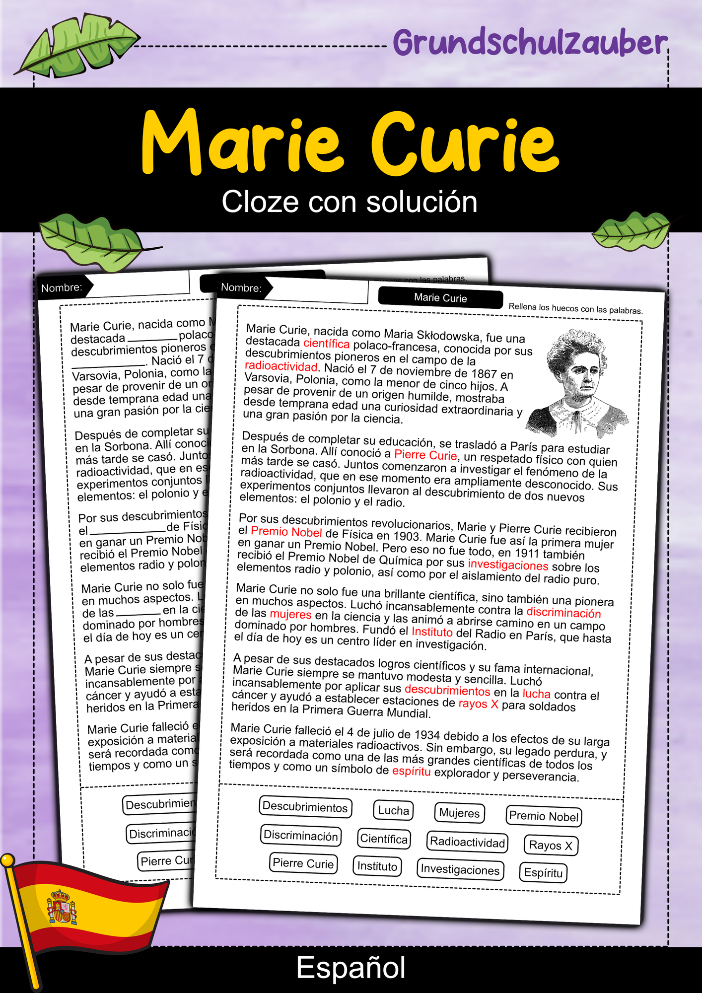 Marie Curie - Cloze con solución - Famosos (español ...