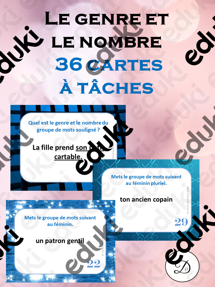 Le genre et le nombre - 36 cartes à tâches / French grammar - Ressource ...