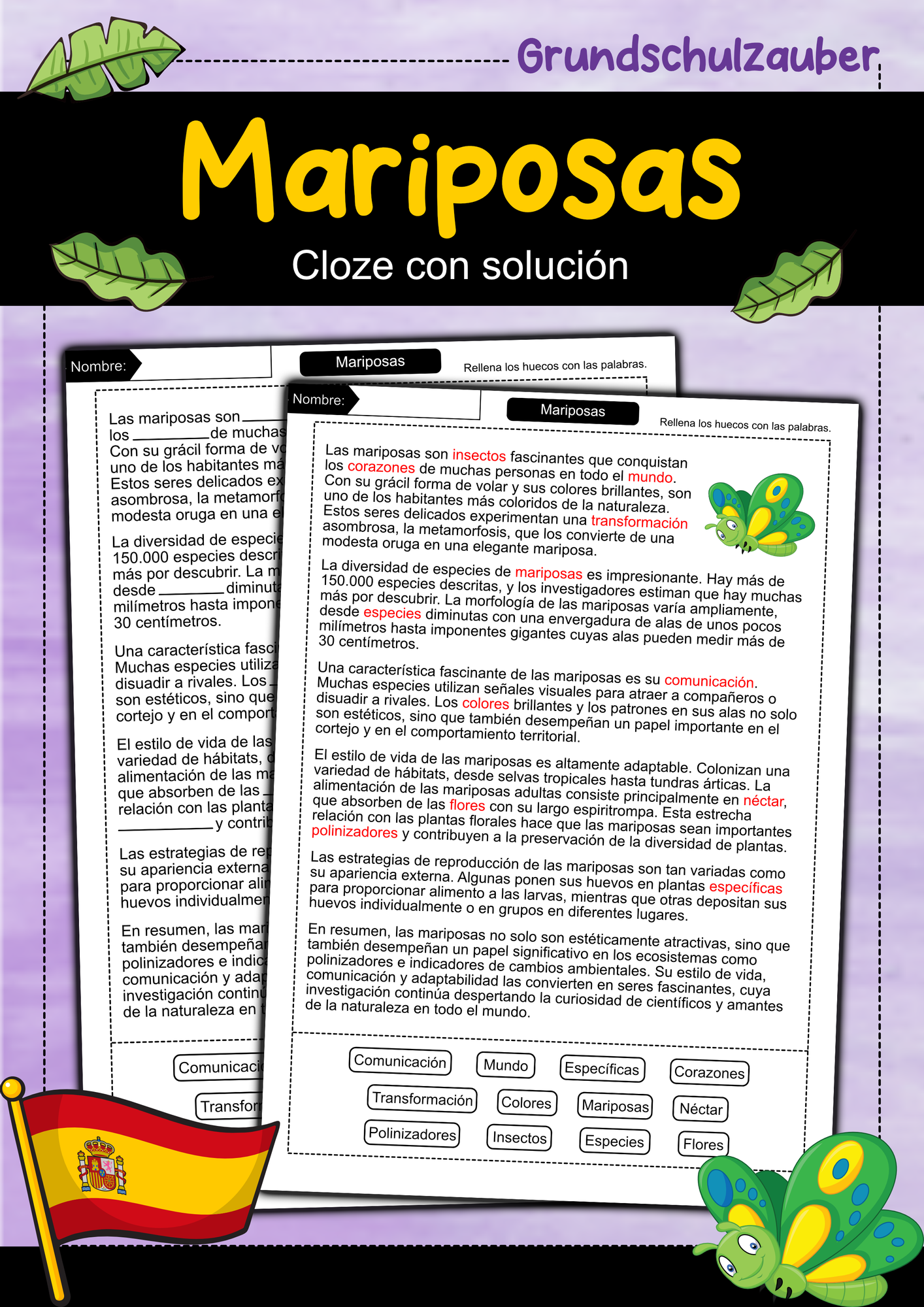 Mariposas - Cloze con solución - Animales (Español ...
