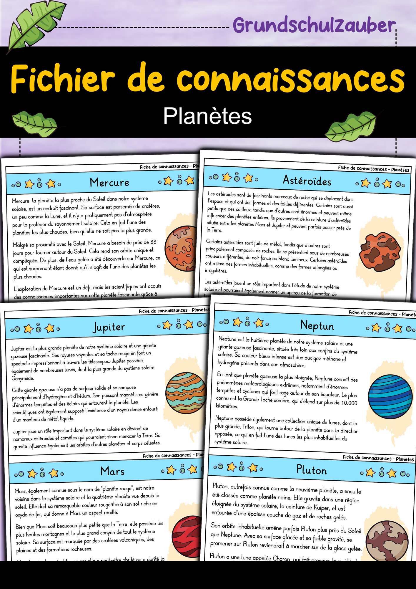 Fiches de connaissances - 12 planètes (système solaire) - Français ...