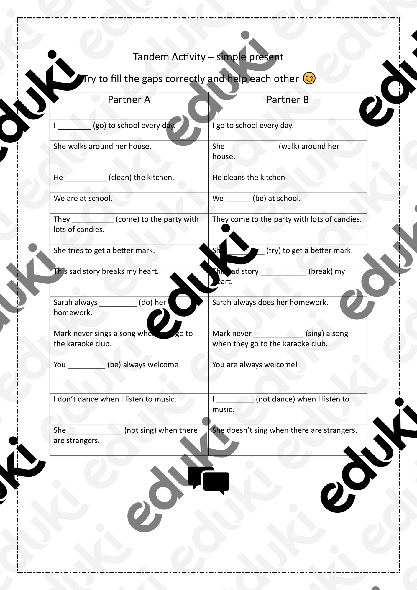 Tandem Activity present simple – Unterrichtsmaterial im Fach Englisch