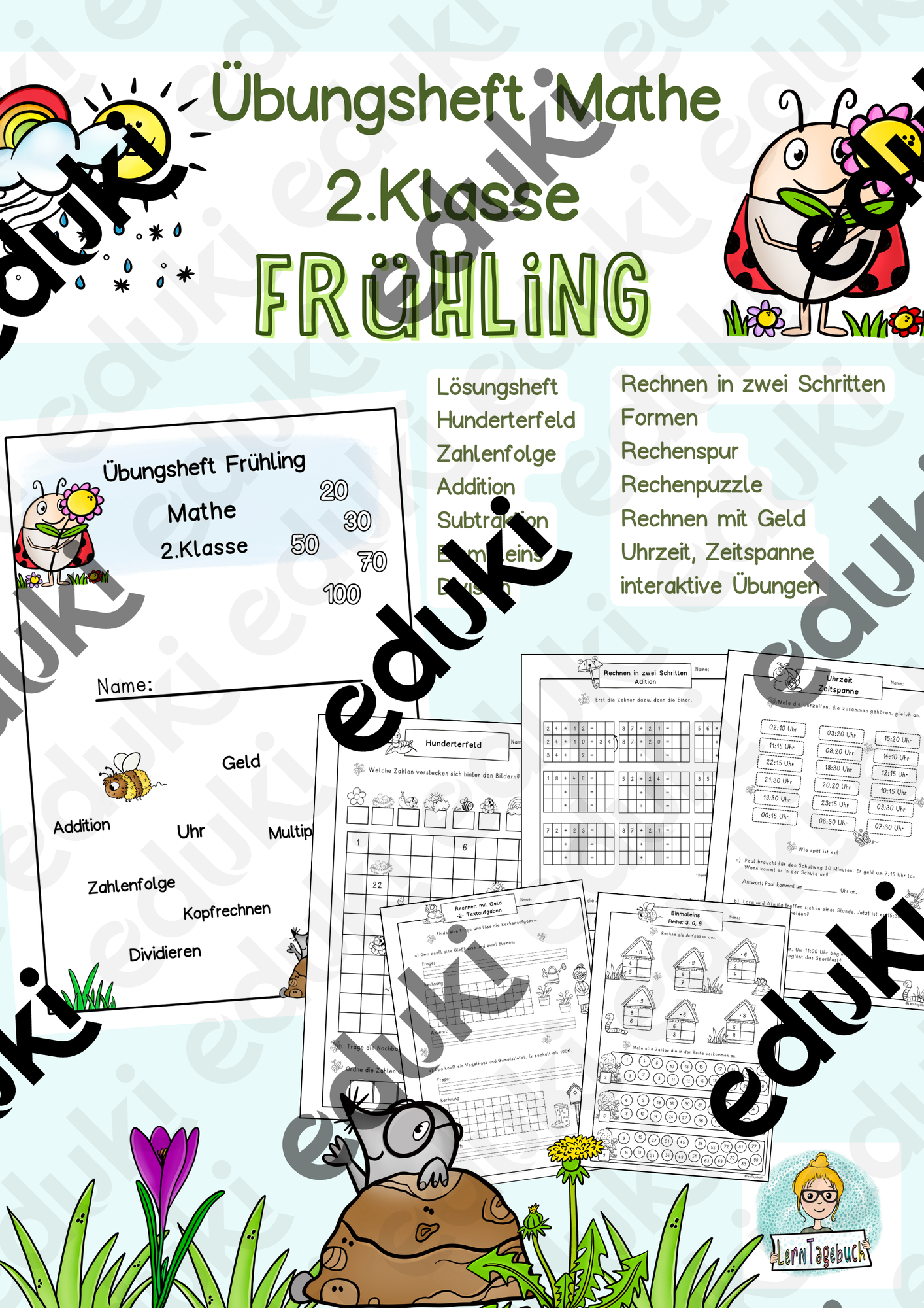 Übungsheft Mathe Klasse 2, Frühling Einmaleins, ZR 100 ...