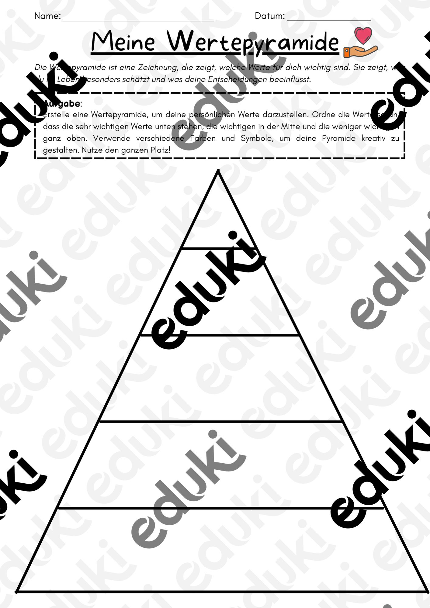 Arbeitsblatt mit Vorlage: Meine Wertpyramide – Unterrichtsmaterial im ...