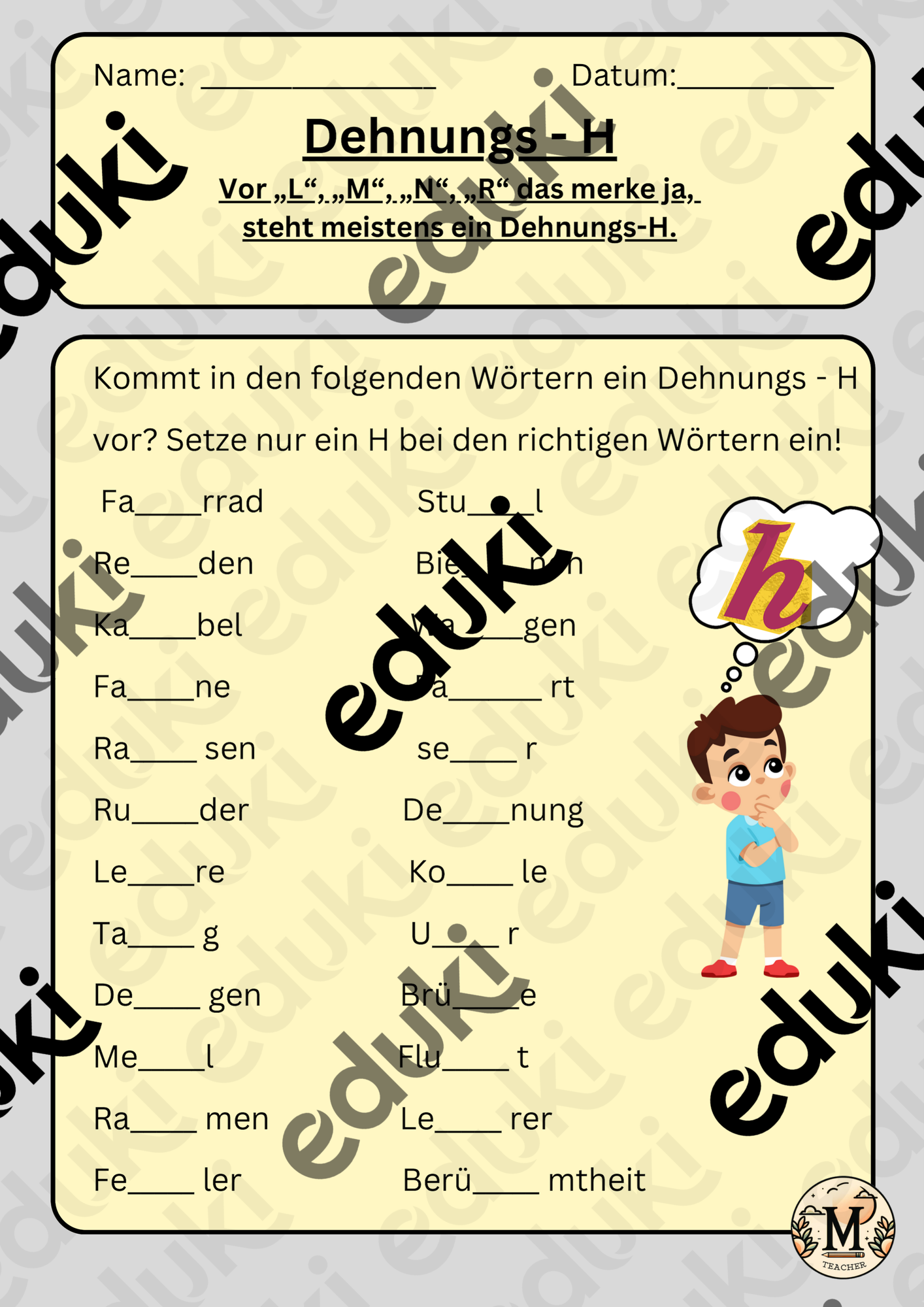 Dehnungs - H – Unterrichtsmaterial im Fach Deutsch