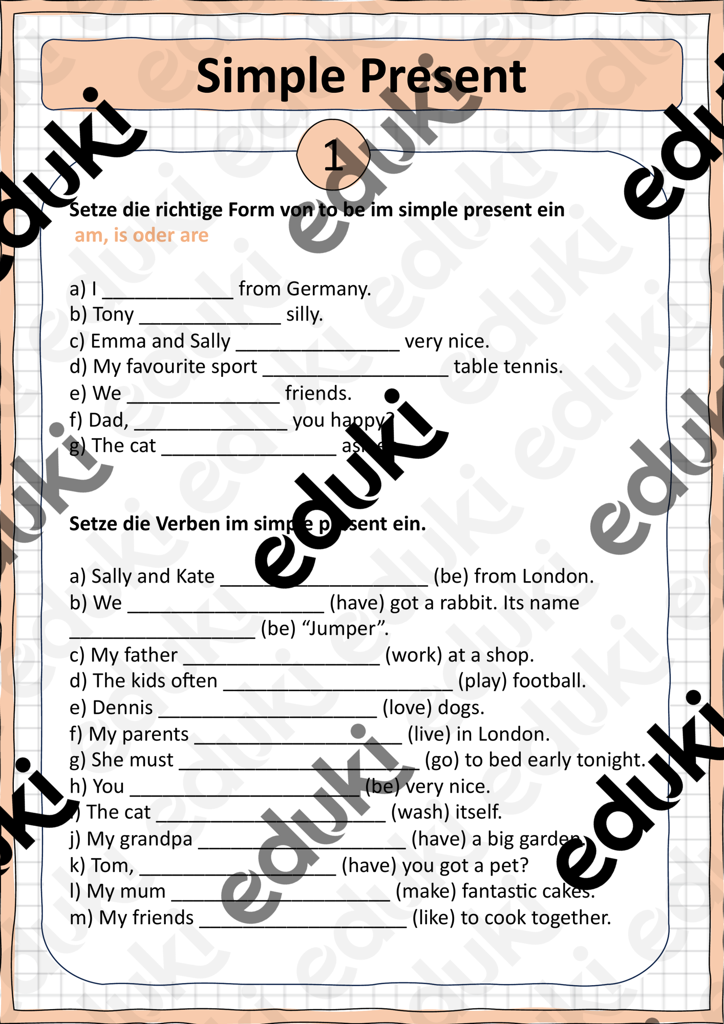 Simple present exercises – Unterrichtsmaterial im Fach Englisch