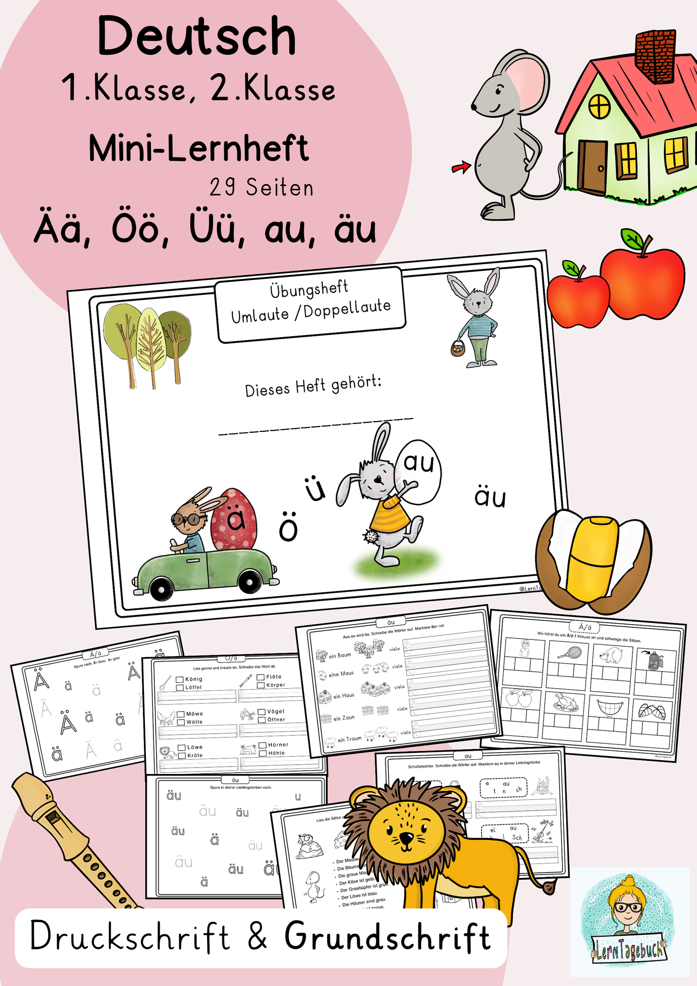 Deutsch Miniheft Umlaute, Doppellaute, ä, ö, ü, äu, au Klasse 1, 2 Rechtschreibung ...