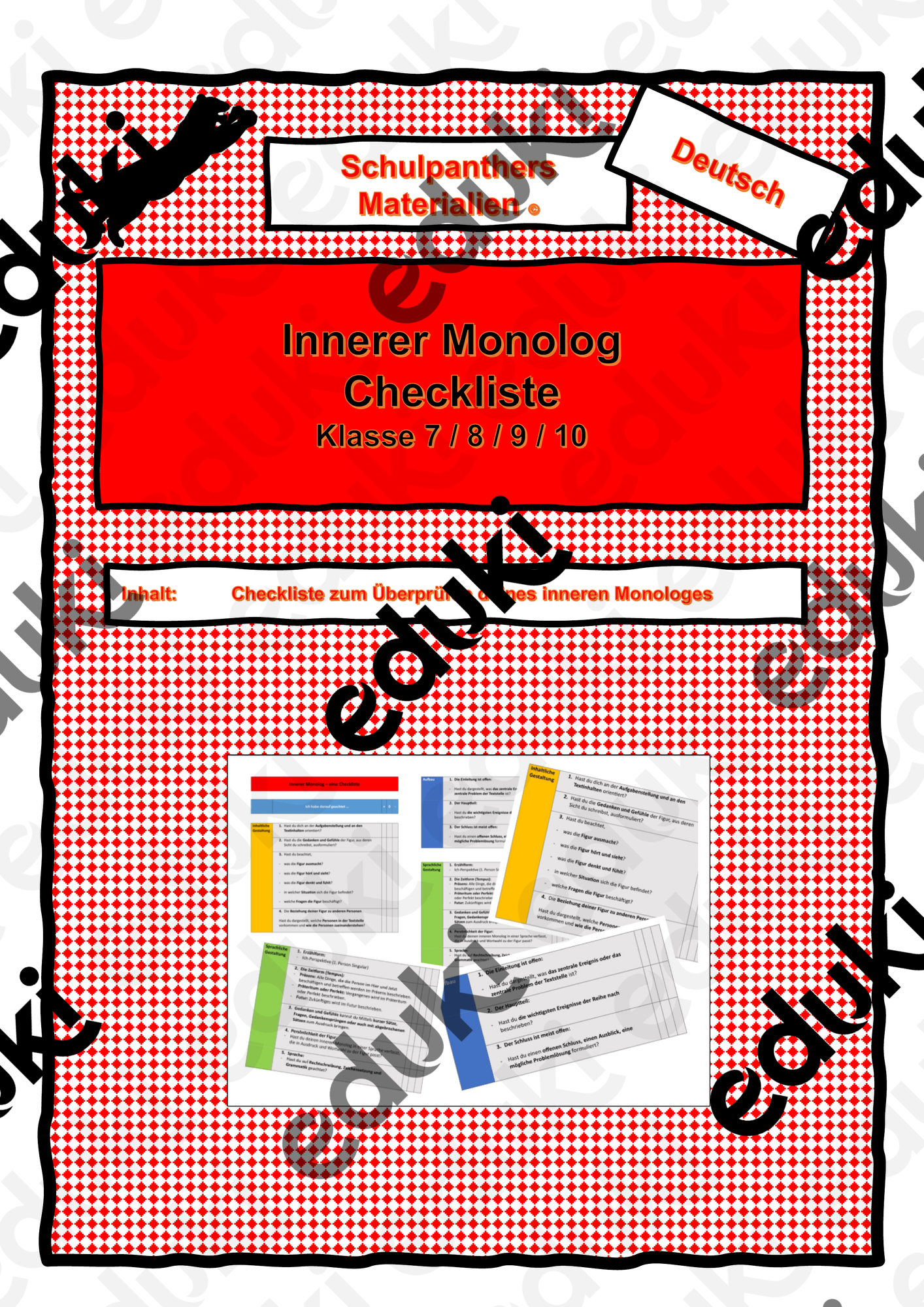 Innerer Monolog - eine Checkliste – Unterrichtsmaterial im Fach Deutsch