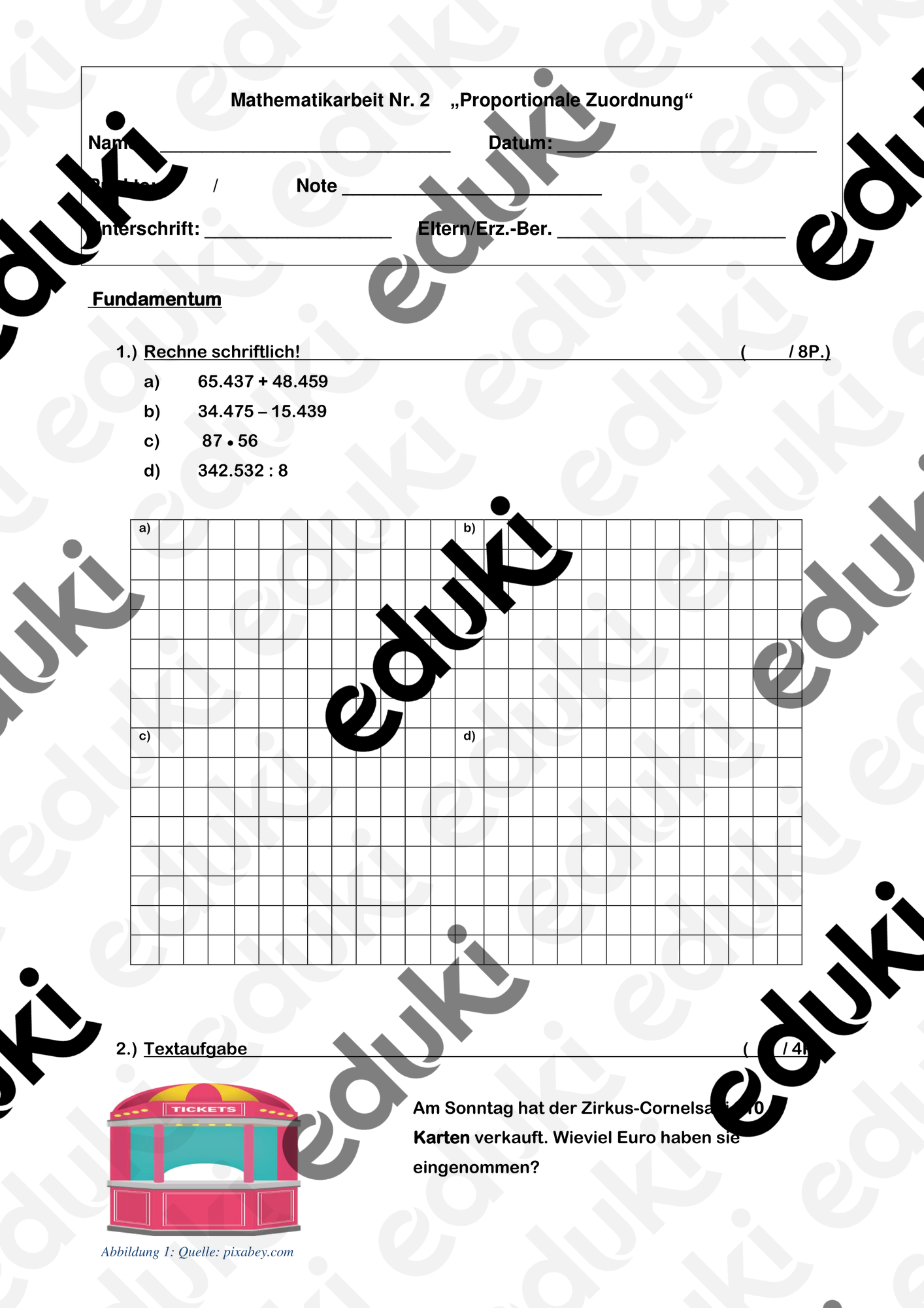 Mathearbeit, Klasse 7, Proportionale Zuordnung – Unterrichtsmaterial im ...