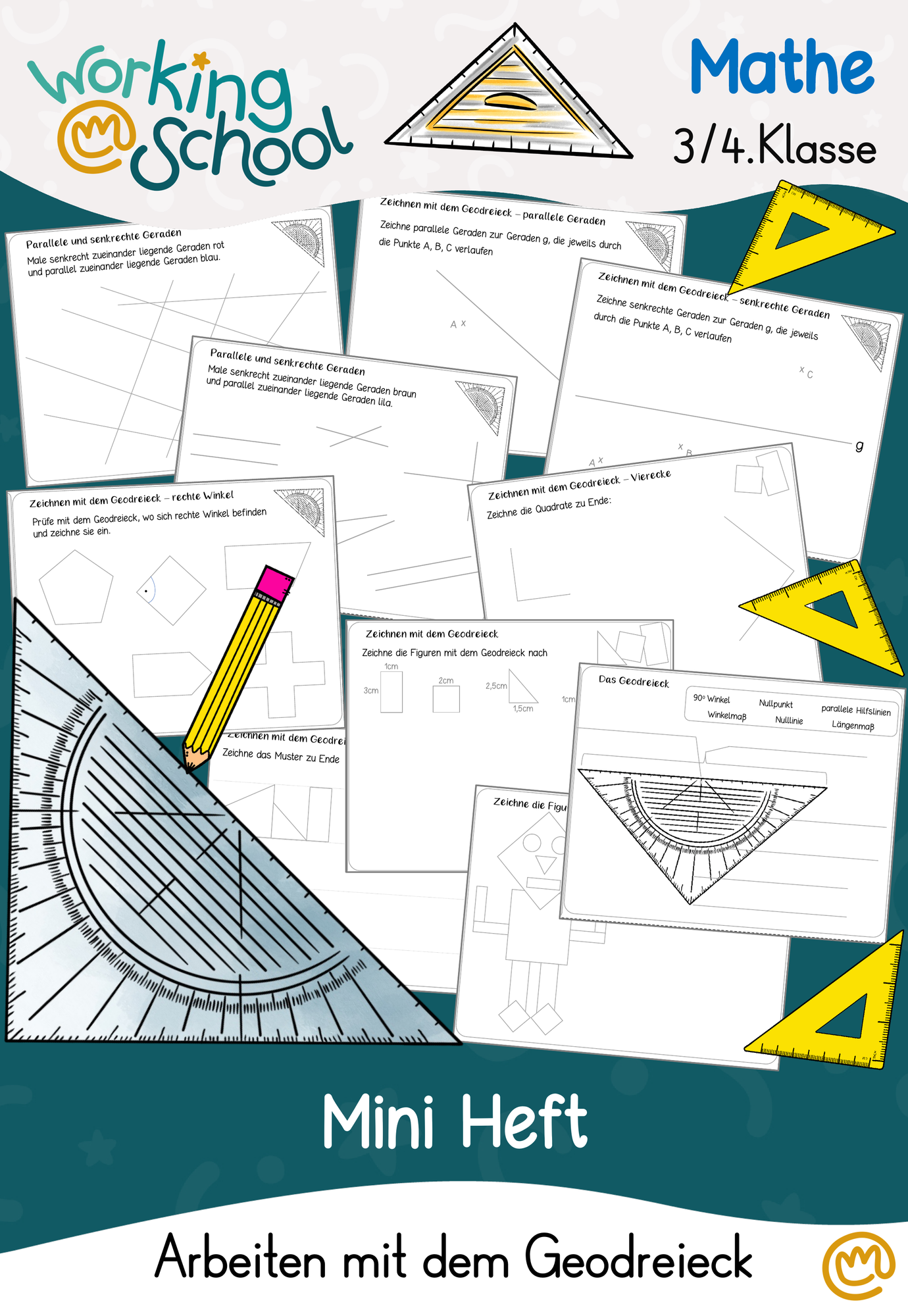 Mini-Heft Geodreieck (senkrechte und parallele Geraden, rechte Winkel ...
