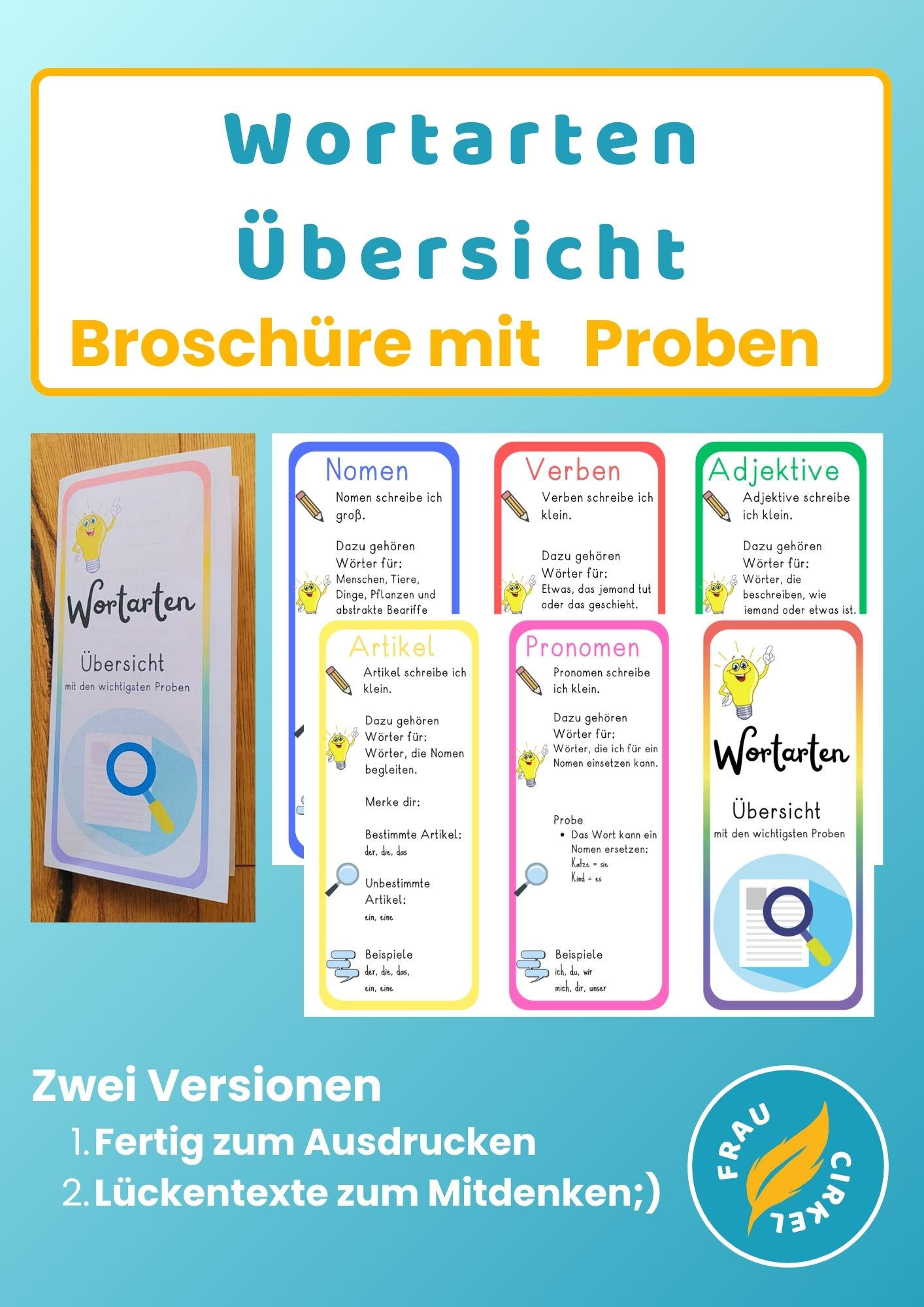 Wortarten Broschüre Übersicht mit Proben – Unterrichtsmaterial im Fach ...