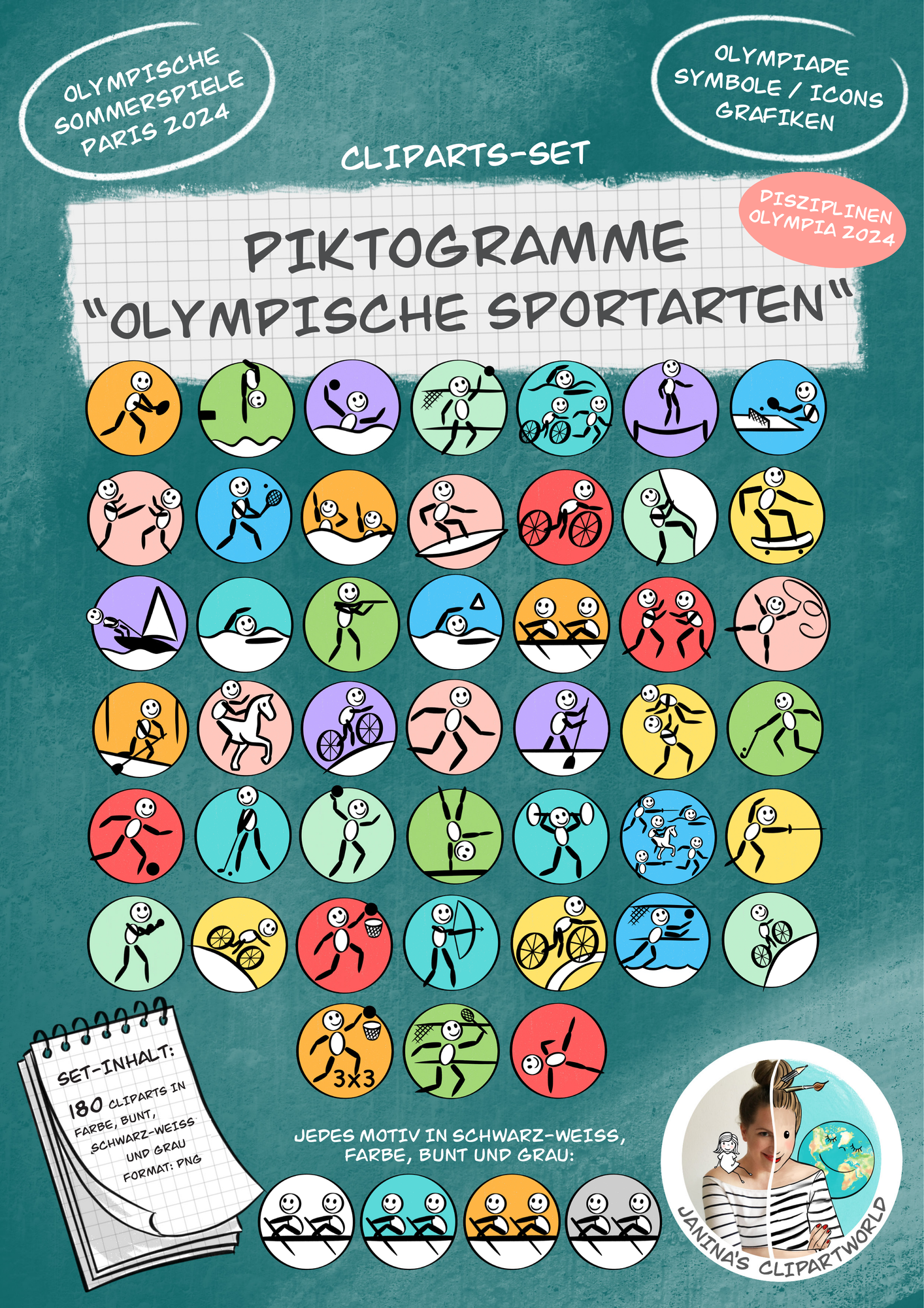 Cliparts-Set Piktogramme "Olympia 2024" / Sportarten Disziplinen ...