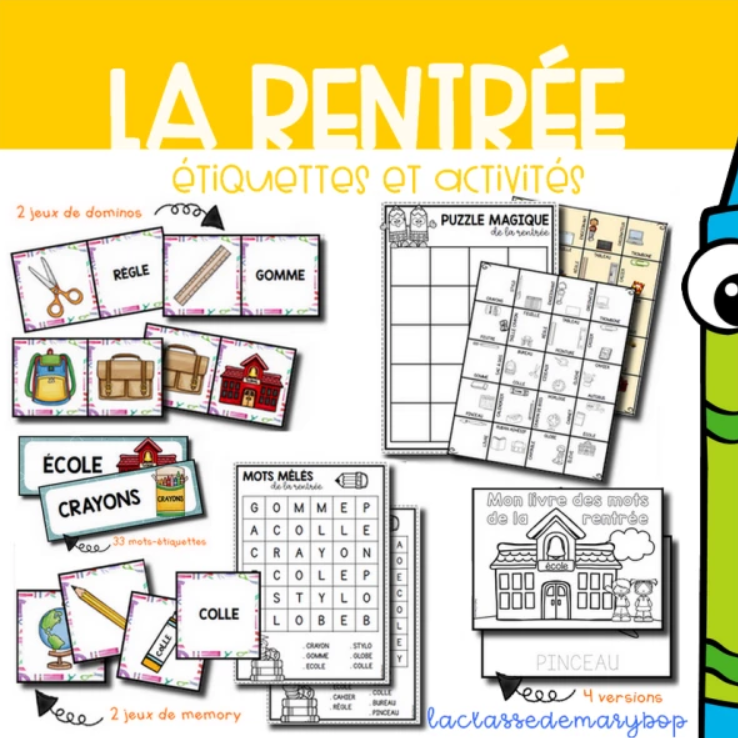 La rentrée Vocabulaire - Étiquettes et activités - Ressource ...