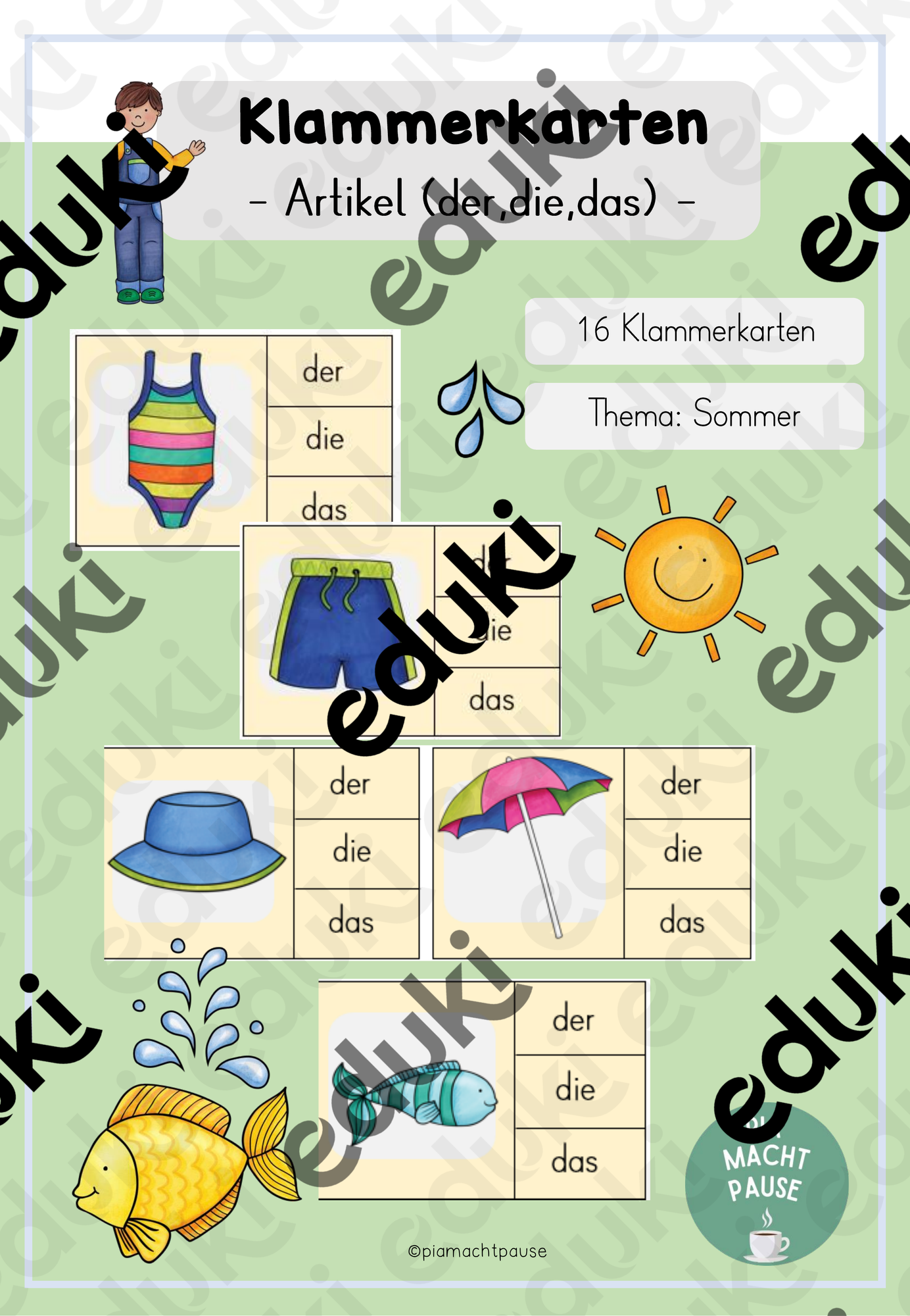 Klammerkarten Artikel - Begleiter (der,die,das) Thema: Sommer ...