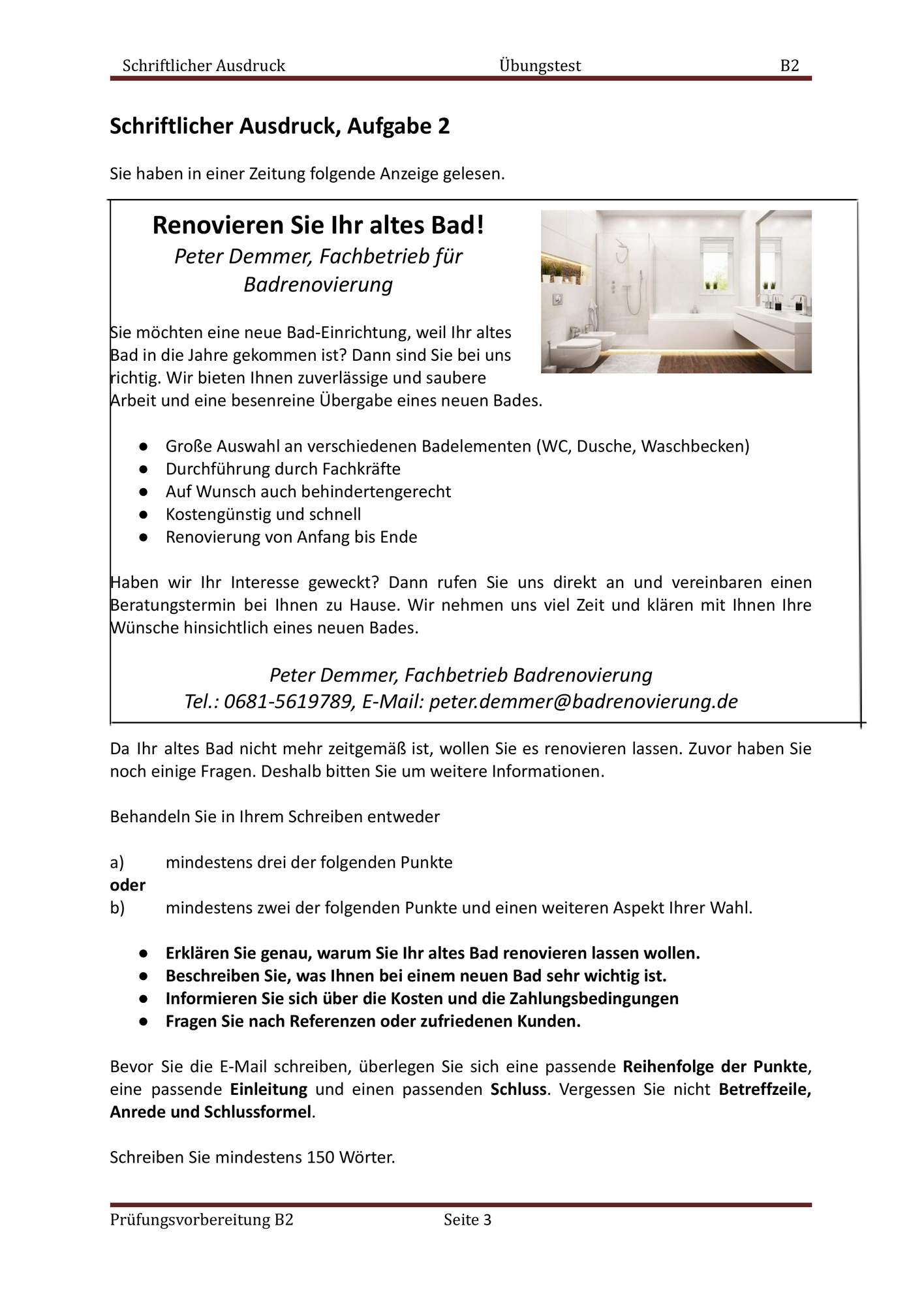 TELC B2, Schriftlicher Ausdruck – Unterrichtsmaterial im Fach DaZ/DaF