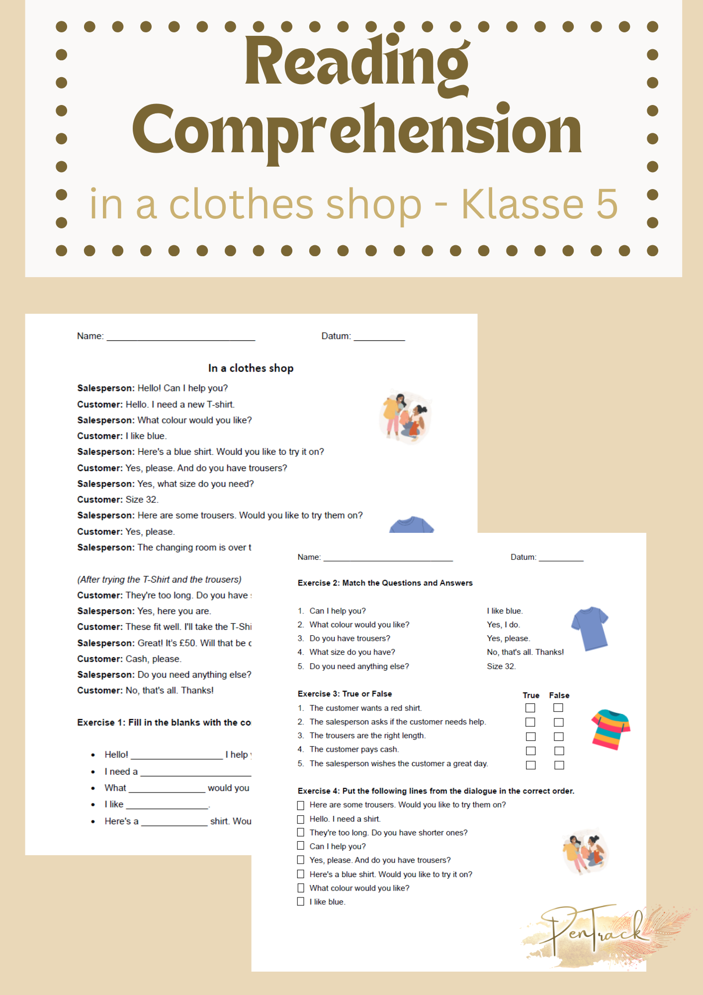 In a clothes shop - reading comprehension 5. Klasse ...