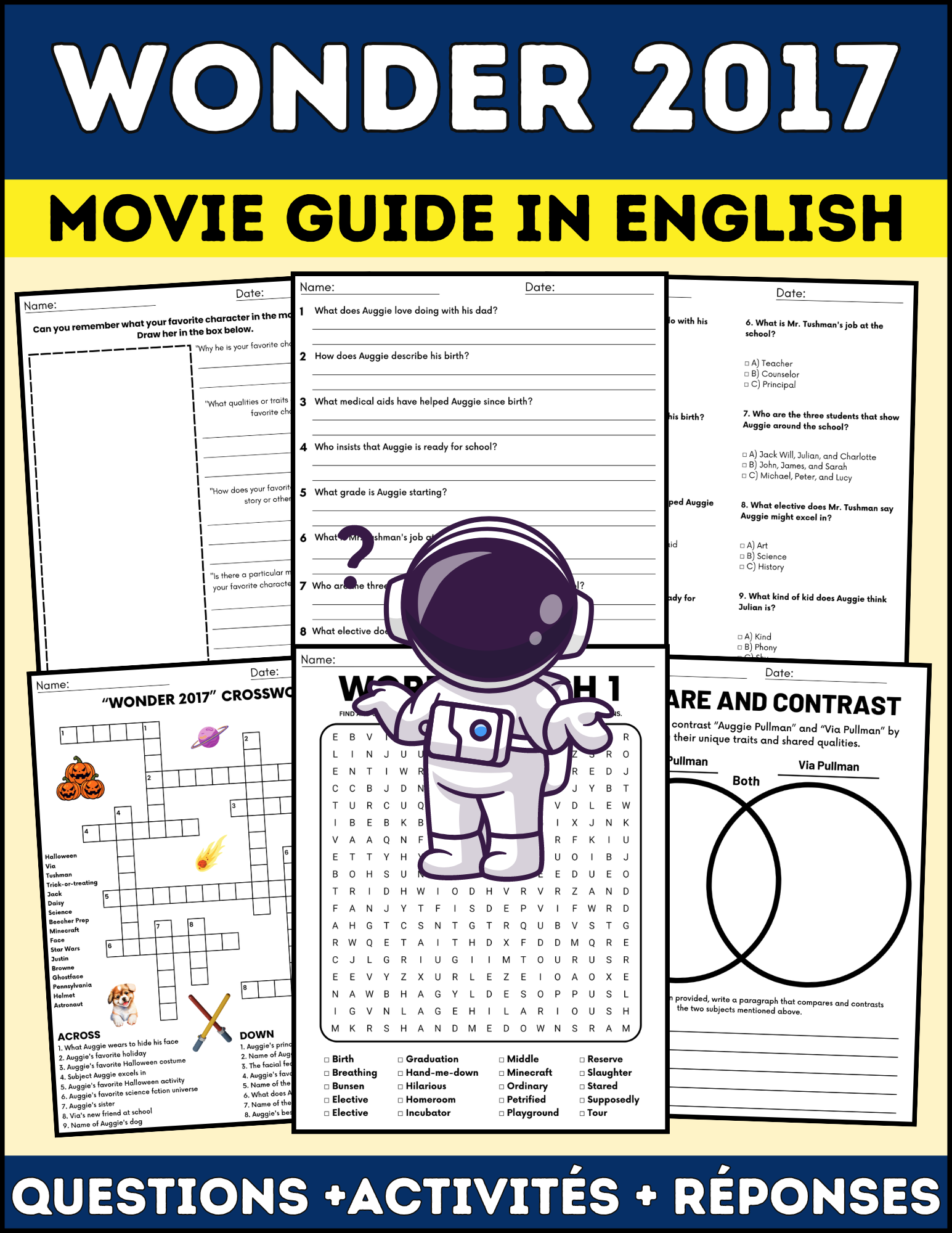 Wonder 2017 Movie Guide in English: Questions + Activities + Answers ...