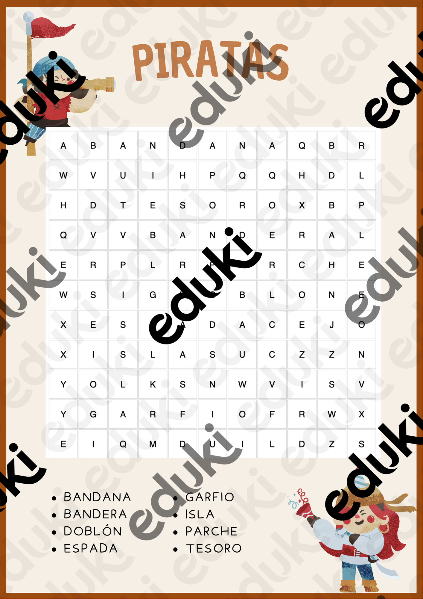 Sopa de letras (piratas) - material de la siguiente asignatura Lengua y ...