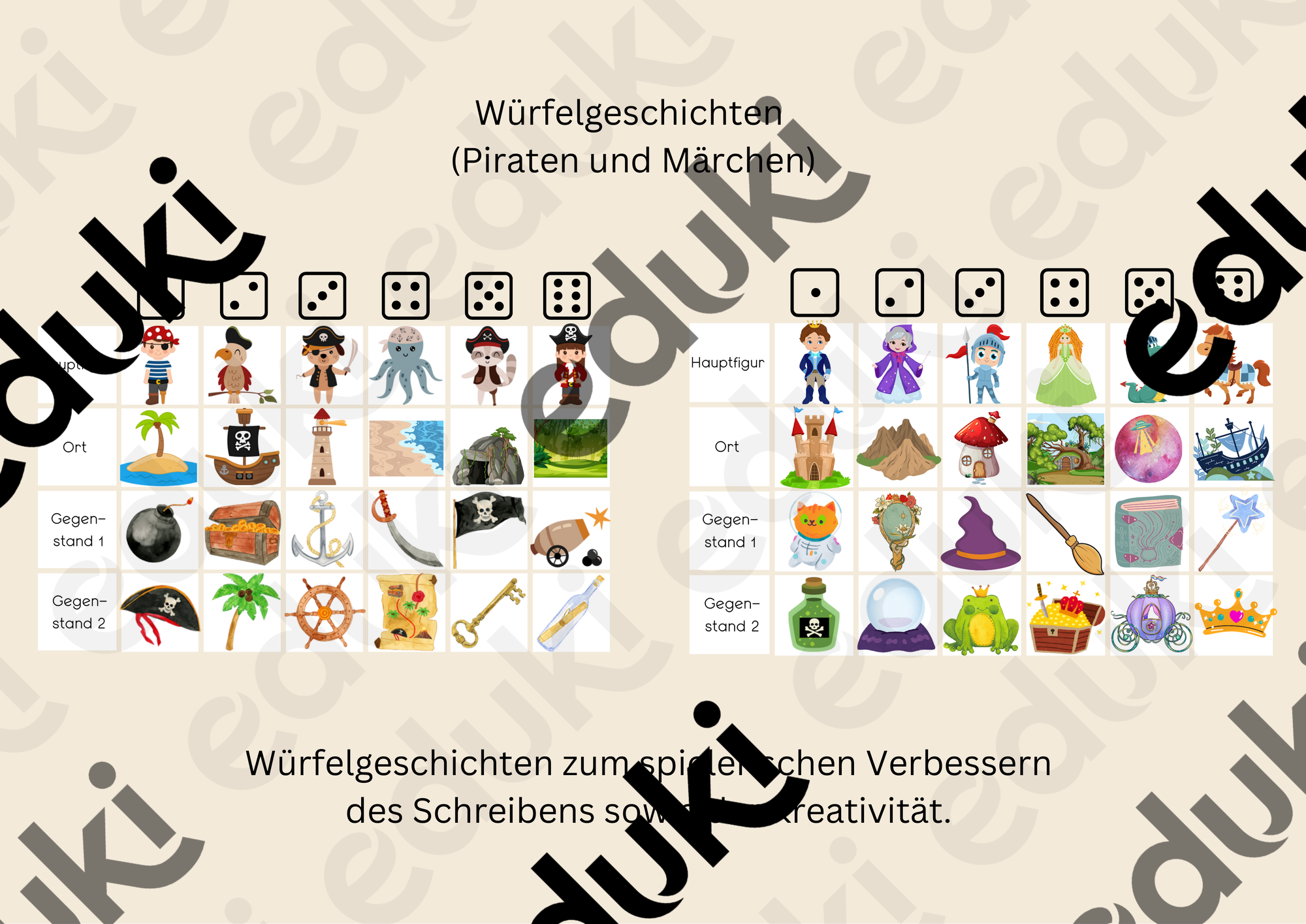 Würfelgeschichten Piraten und Märchen (Schreibanlass, Geschichten ...