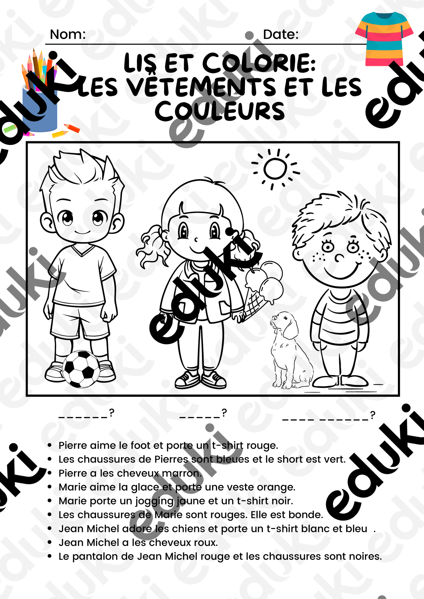 Lis et colorie Les vêtements et les couleurs – Unterrichtsmaterial im ...
