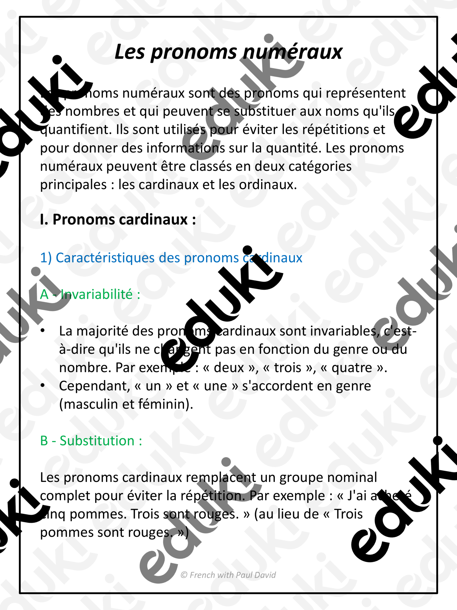 Les pronoms numéraux - Explications et exercices corrigés - Ressource ...