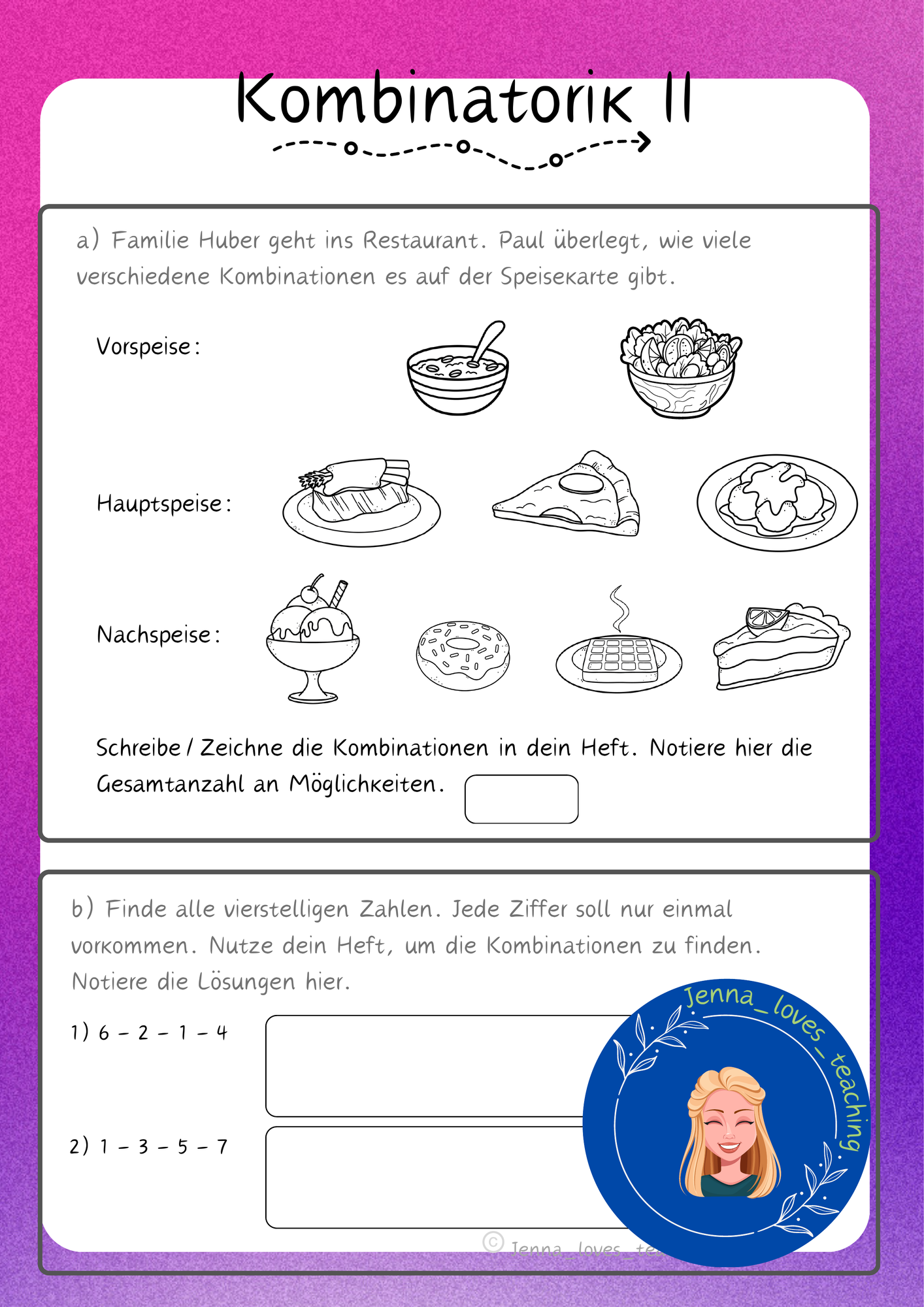 Arbeitsblatt - Kombinatorik 2 - Mathe – Unterrichtsmaterial im Fach ...