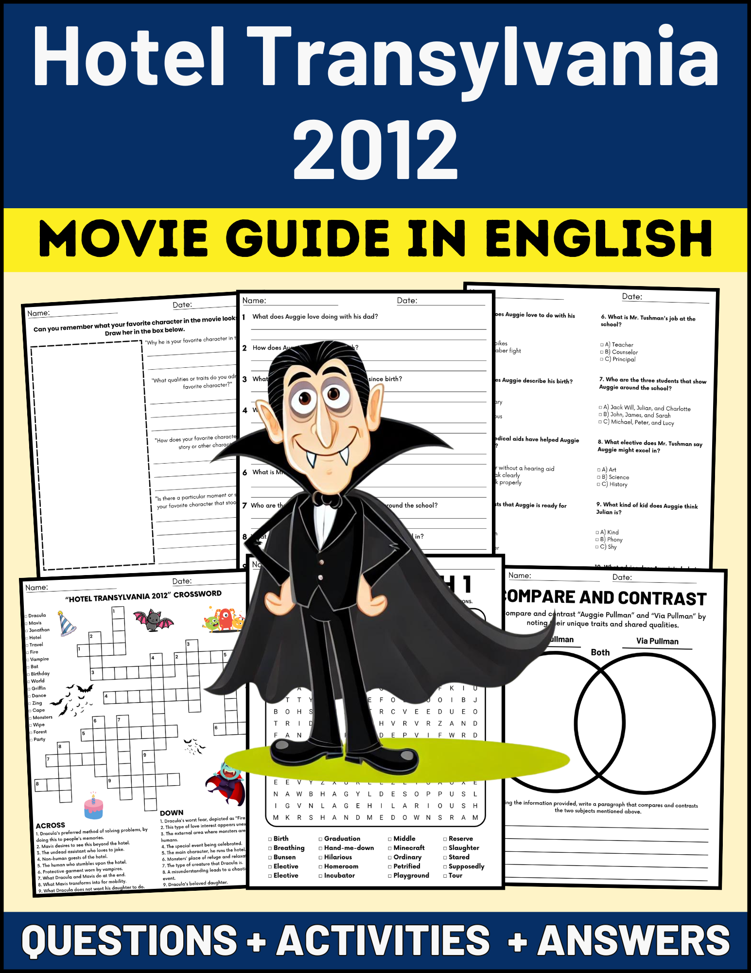 Hotel Transylvania 2012 Movie Guide: Questions + Activities Puzzles ...