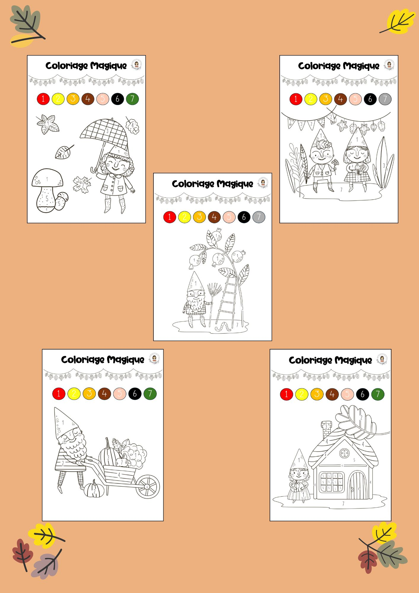 5x coloriages magiques thème de l'automne - Ressource pédagogique pour ...