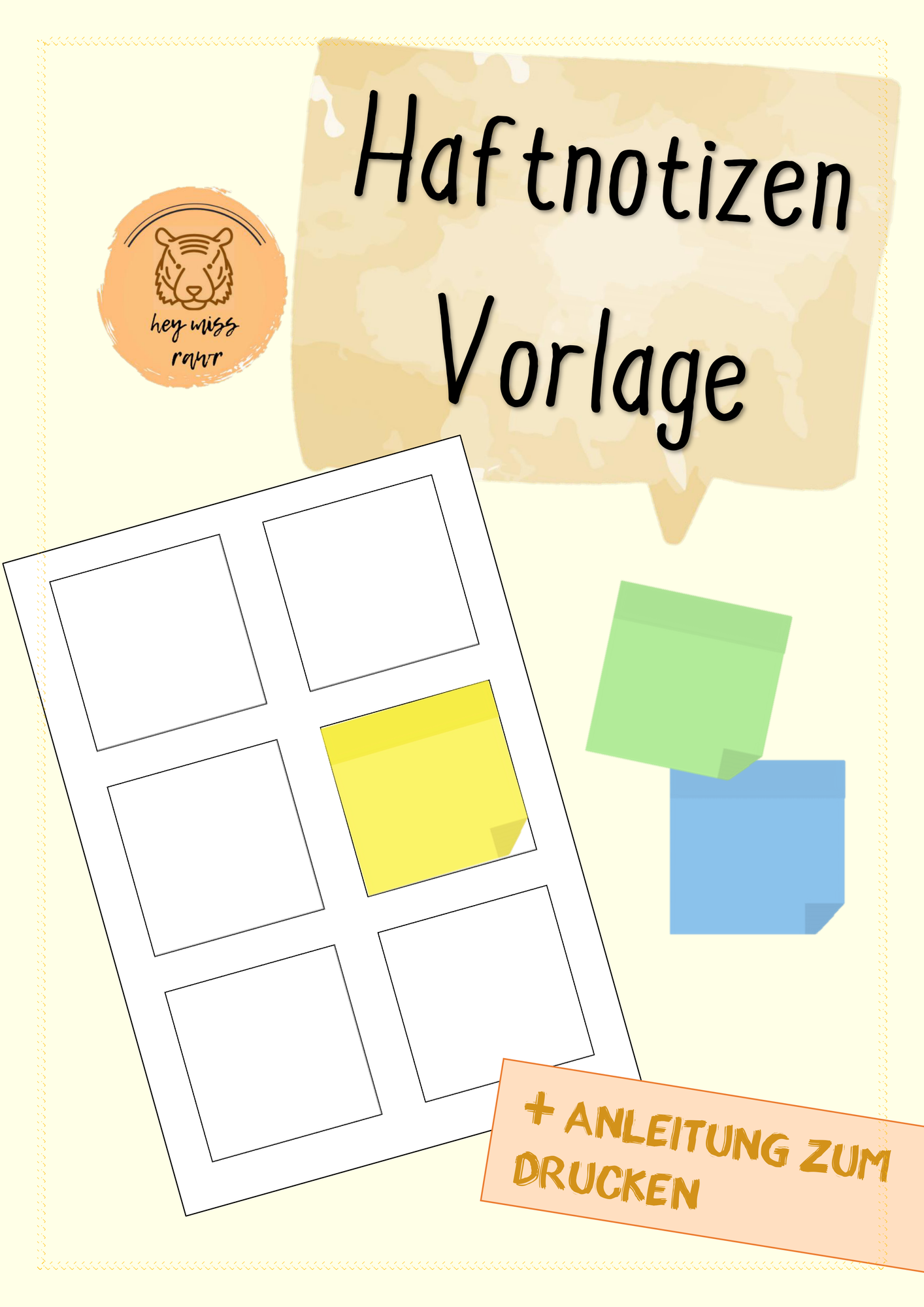 Haftnotizen/Post-its/Notizzettel Blanko Vorlage und Anleitung ...