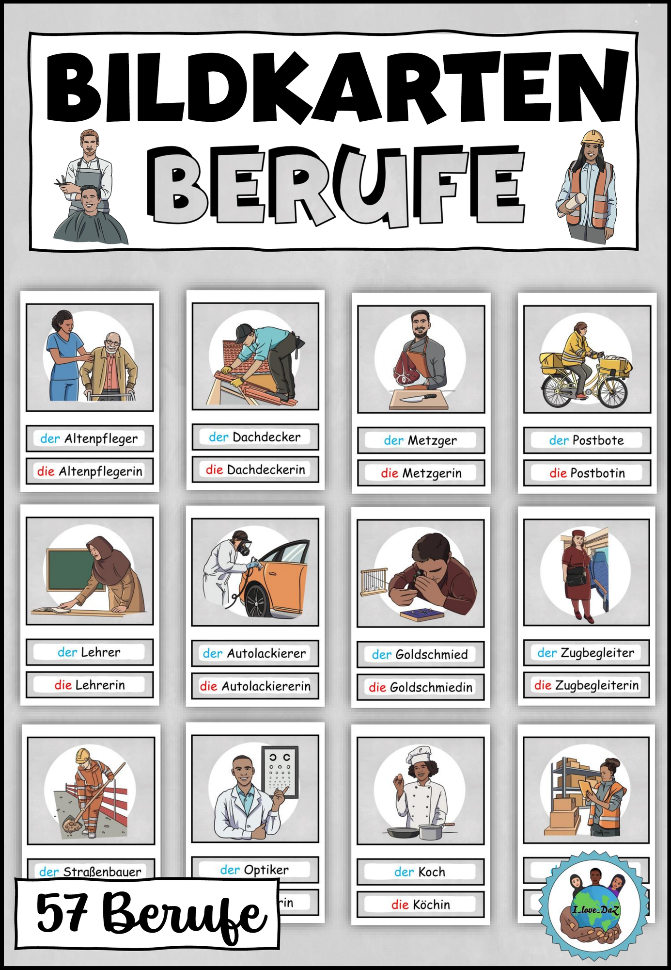 Bildkarten "57 Berufe" DaZ / DaF / Deutsch / WiB – Unterrichtsmaterial ...