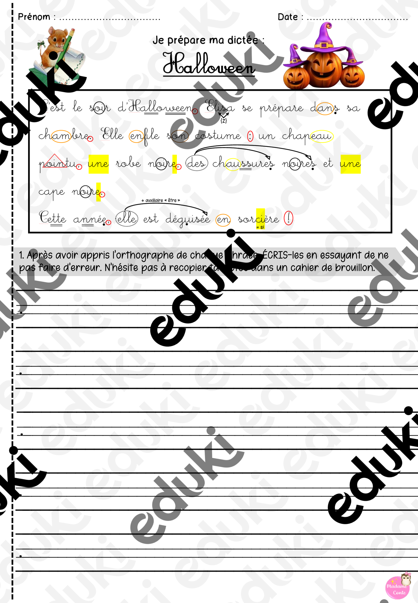 Dictée - P2 - Halloween - Ressource pédagogique pour ton cours de Français