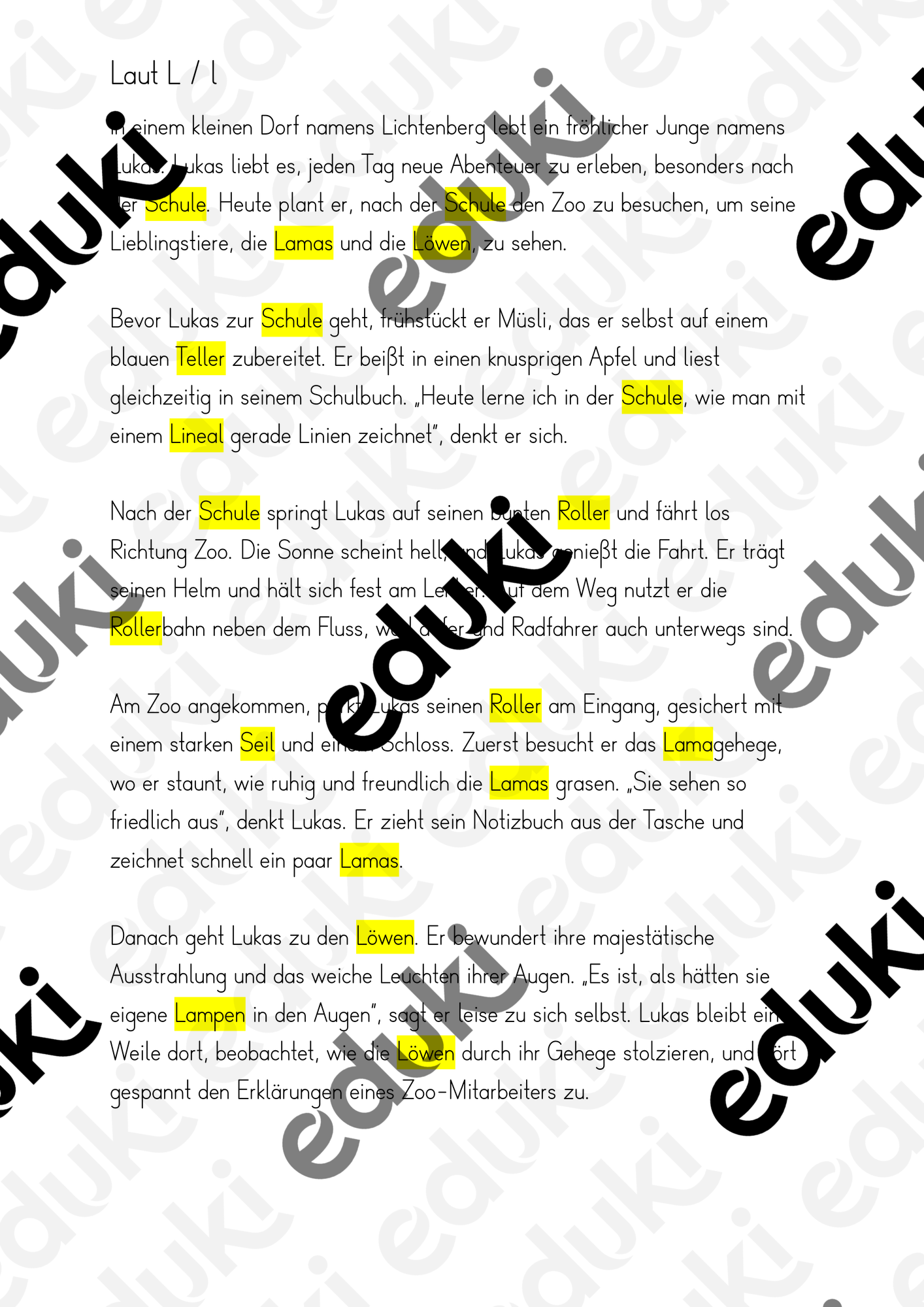 L- Geschichte zur Buchstabeneinführung – Unterrichtsmaterial im Fach ...