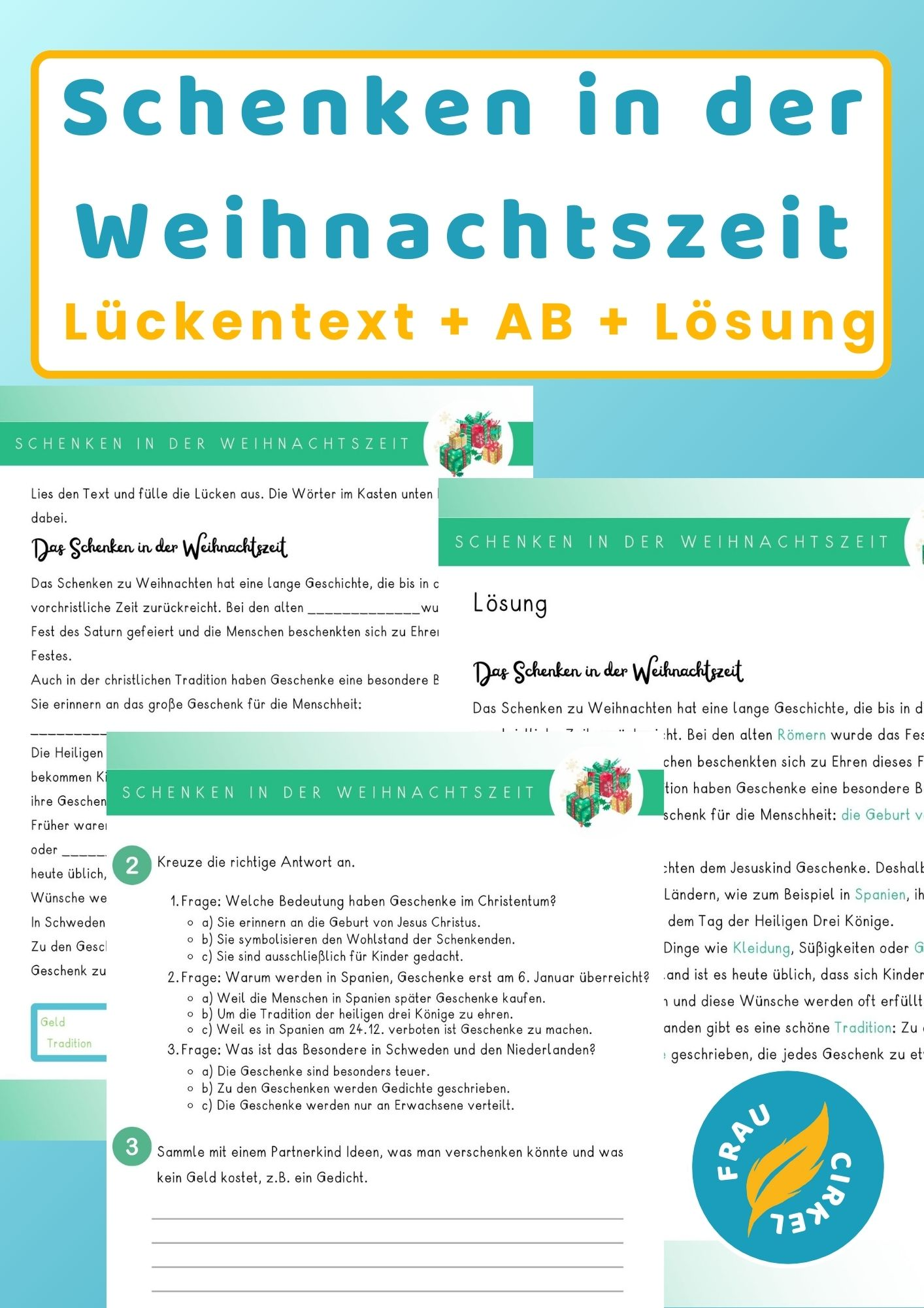 Schenken in der Weihnachtszeit - Lückentext + Arbeitsblatt ...