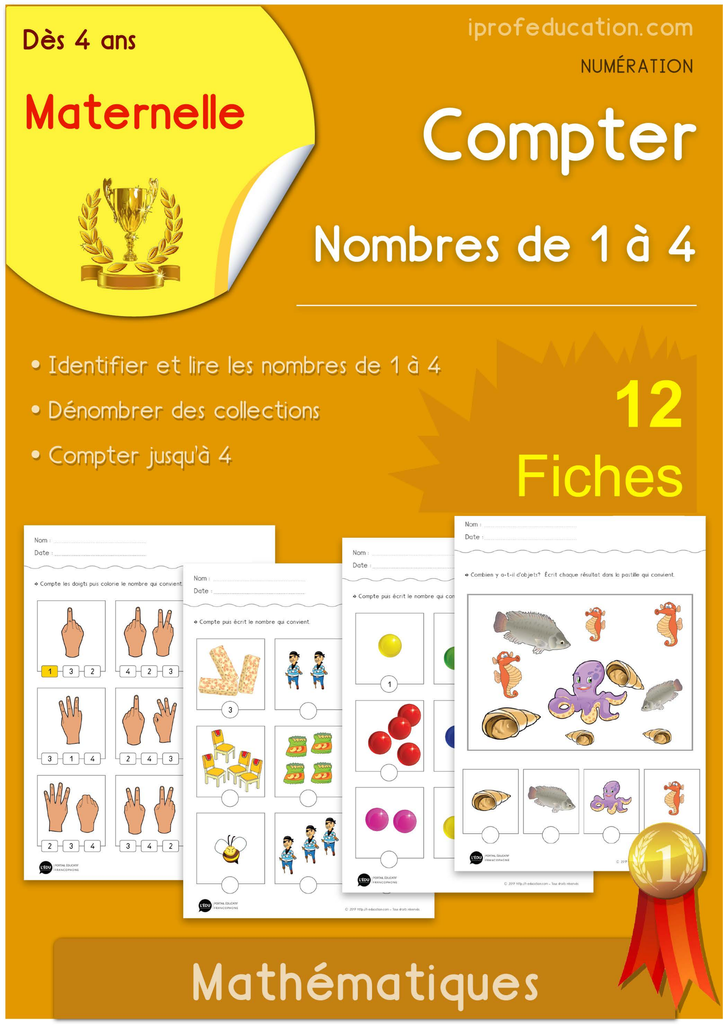 12 Fiches pour Apprendre à Compter de 1 à 4 en Maternelle - Ressource ...
