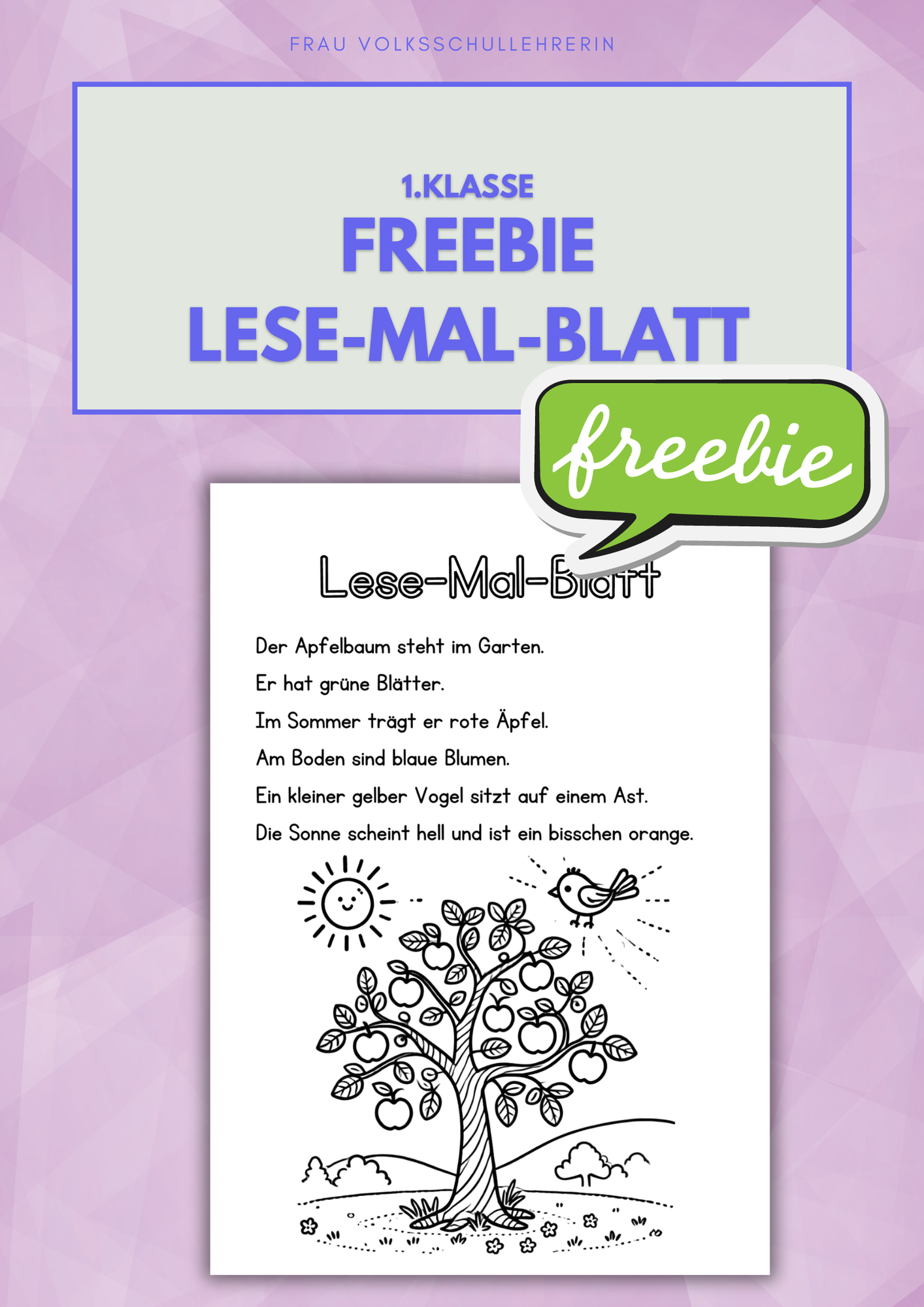 FREEBIE: 1 Lese Mal Blatt für die 1.Klasse – Unterrichtsmaterial im ...