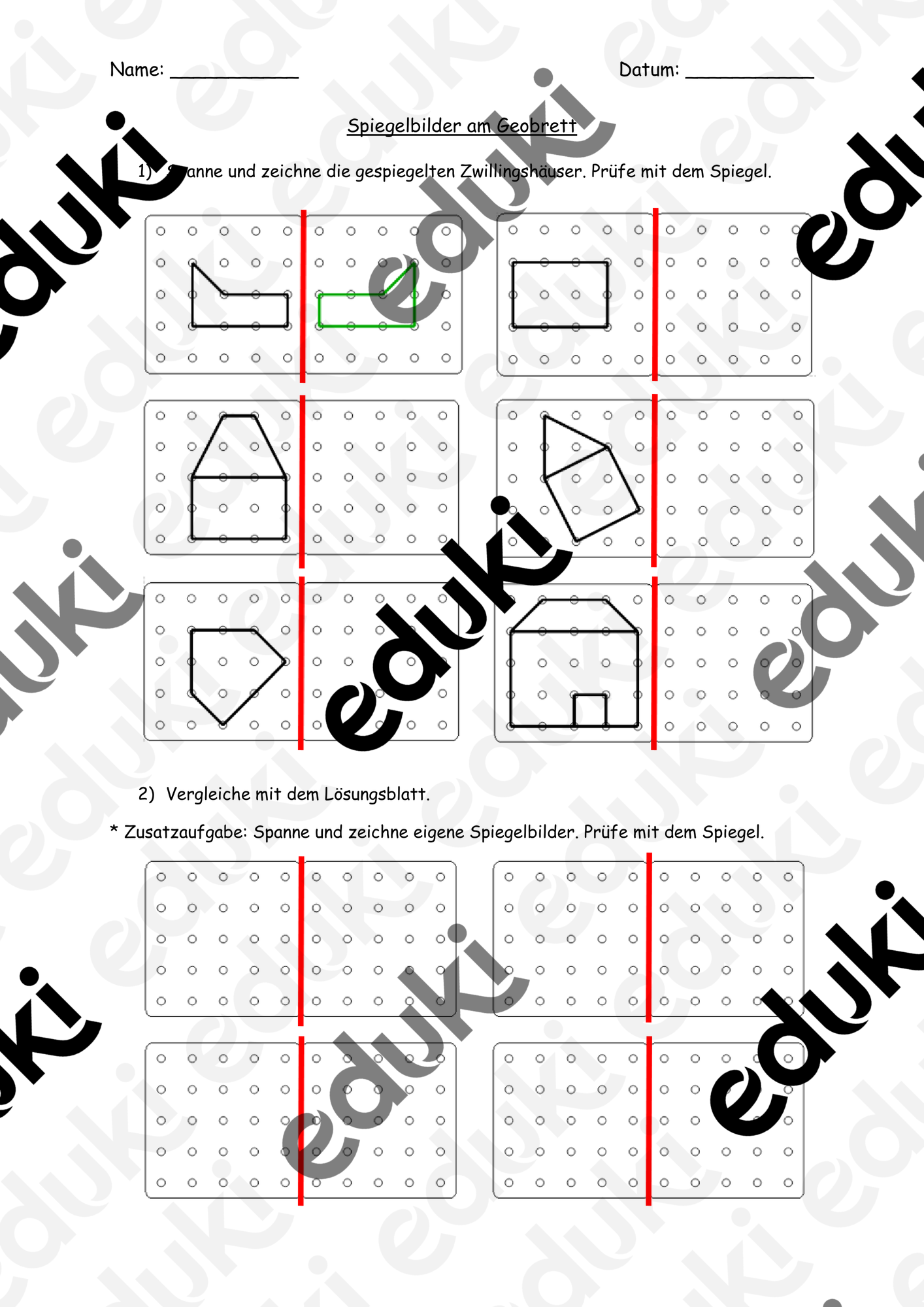 Arbeitsblatt Spiegelbilder auf dem Geobrett – Unterrichtsmaterial im ...