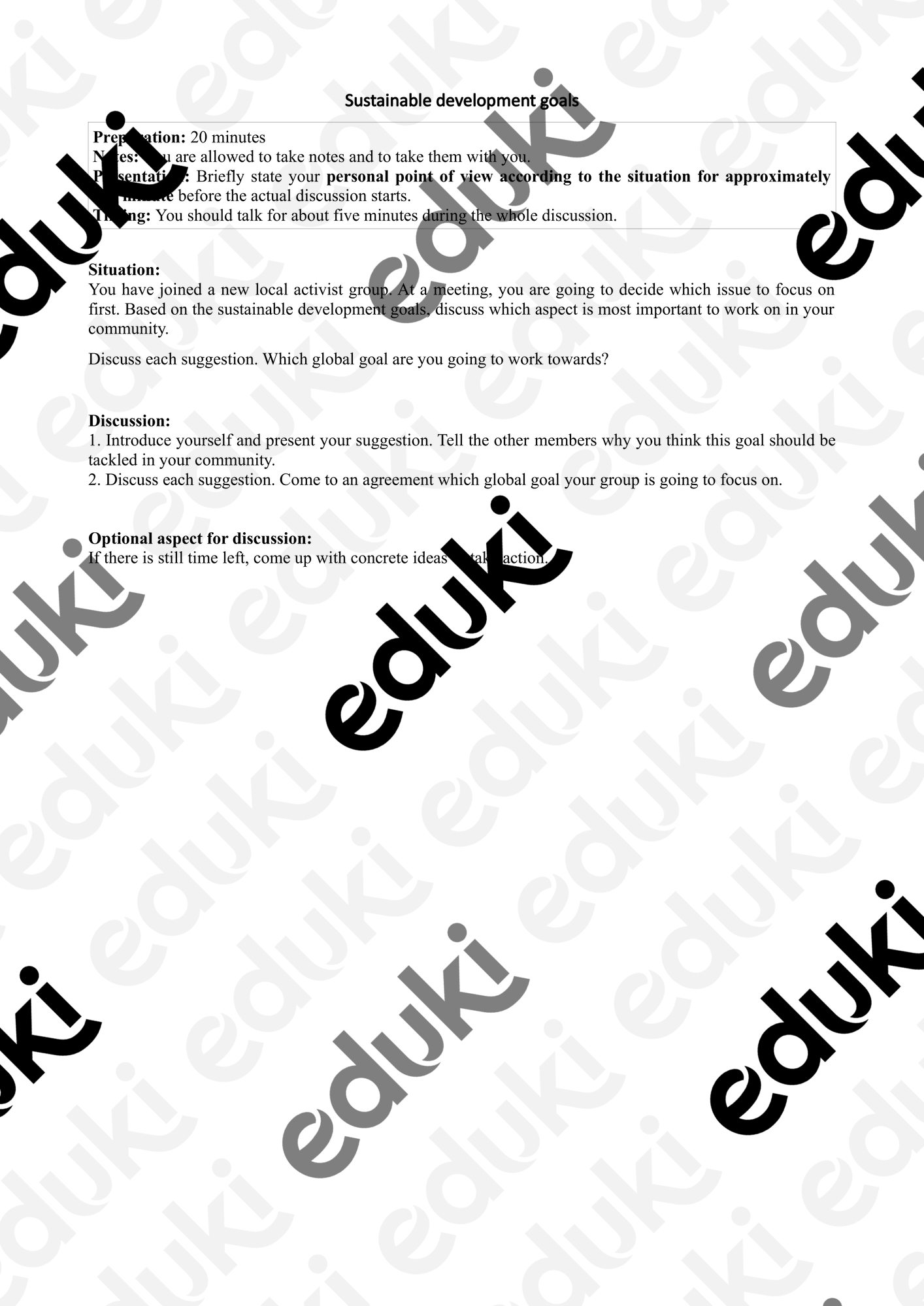 Group discussion: Global / sustainable development goals project ...