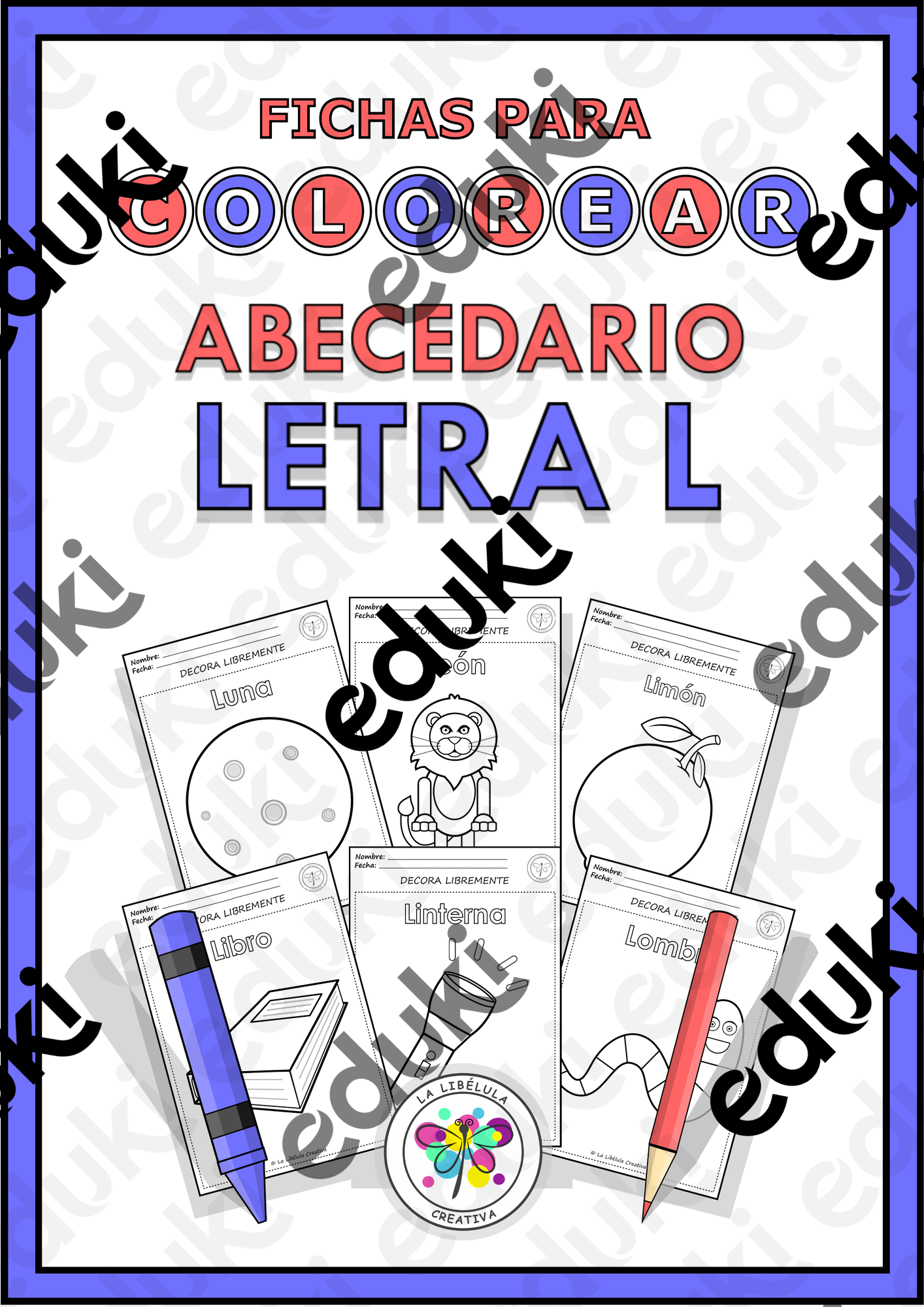 FICHAS COLOREAR LETRA L OBJETOS ABECEDARIO COLOR NO PREP - material ...