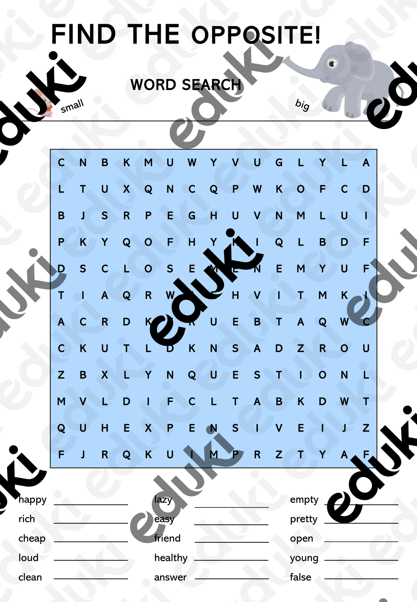 Find The Opposite - Word Search – Unterrichtsmaterial im Fach Englisch