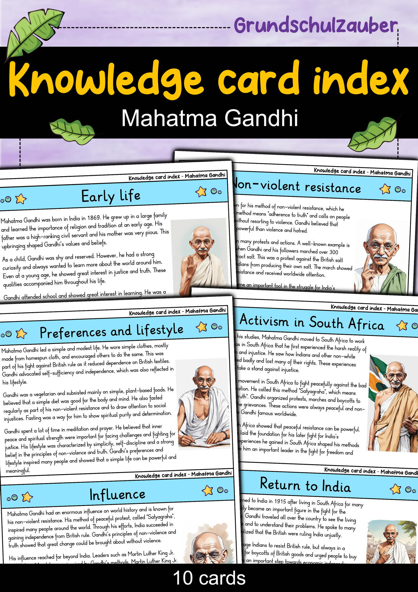 Mahatma Gandhi - Knowledge card index - Famous personalities (English ...