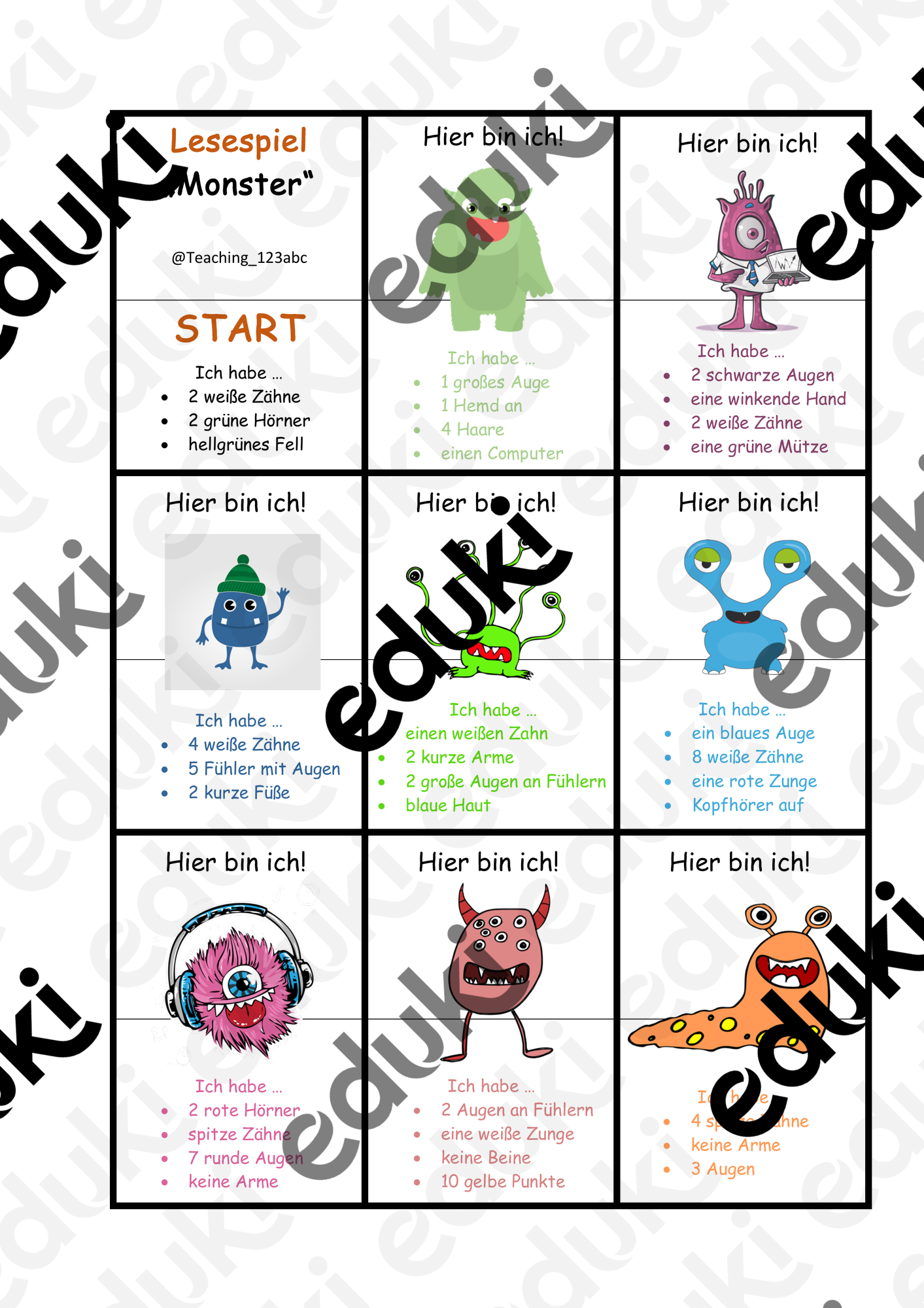 Lesespiel Monster – Unterrichtsmaterial in den Fächern Deutsch & Mathematik