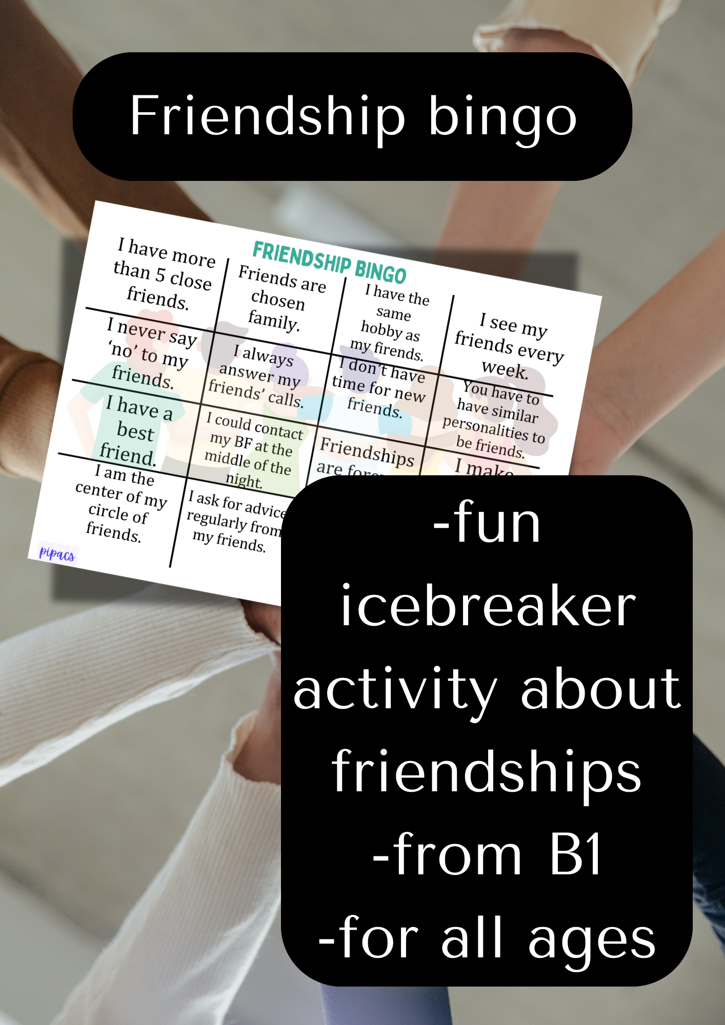 Friendship bingo -ESL classroom game - material de la siguiente ...