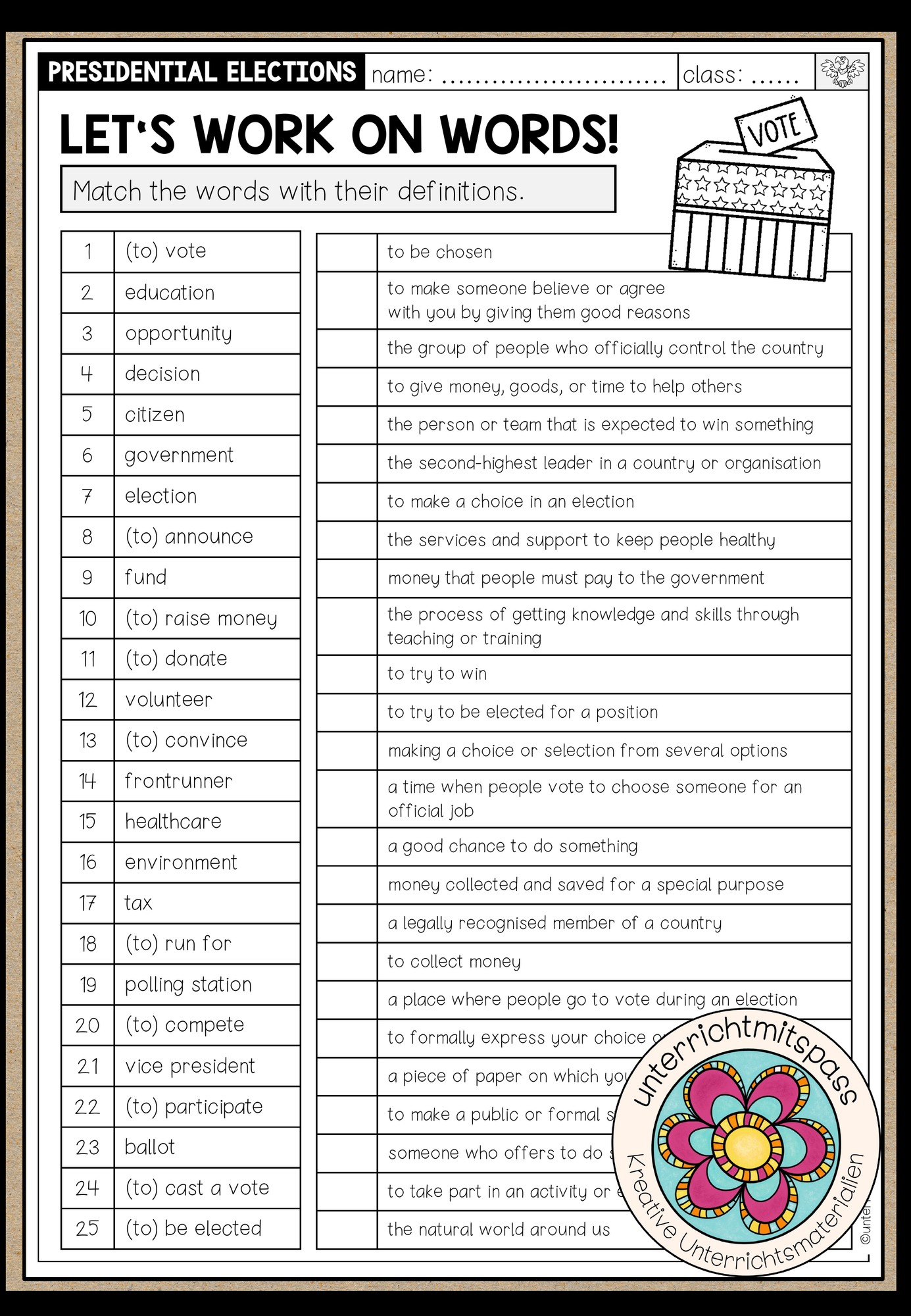 U.S. PRESIDENTIAL ELECTIONS - Vocabulary Worksheets ...
