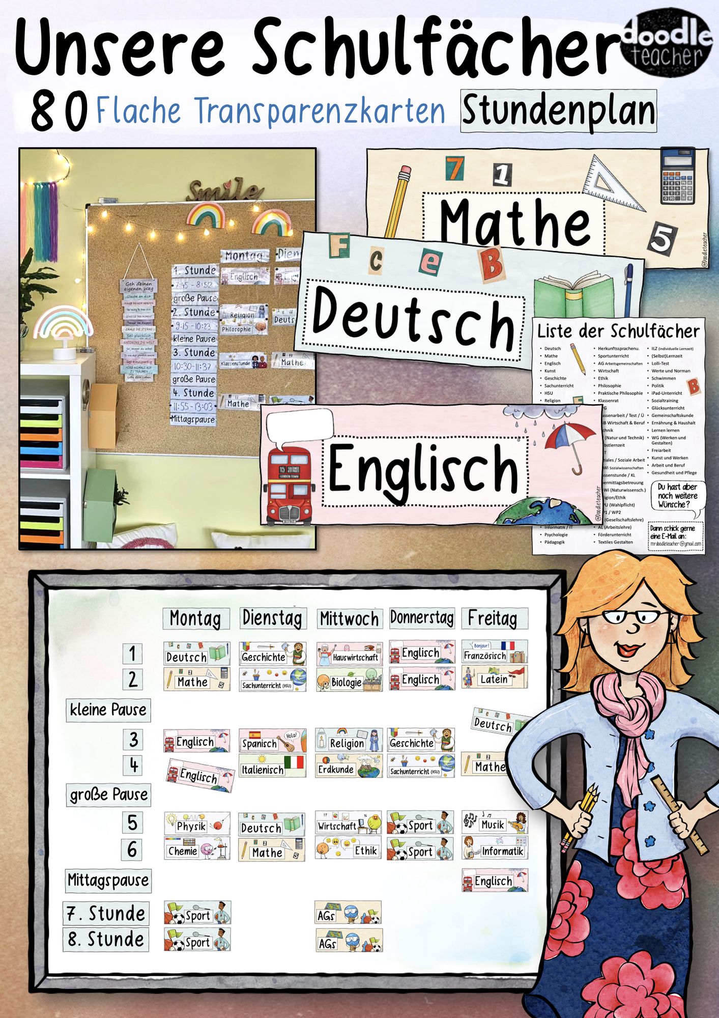 Unsere Schulfächer / Stundenplan - 80 schmale Karten ...